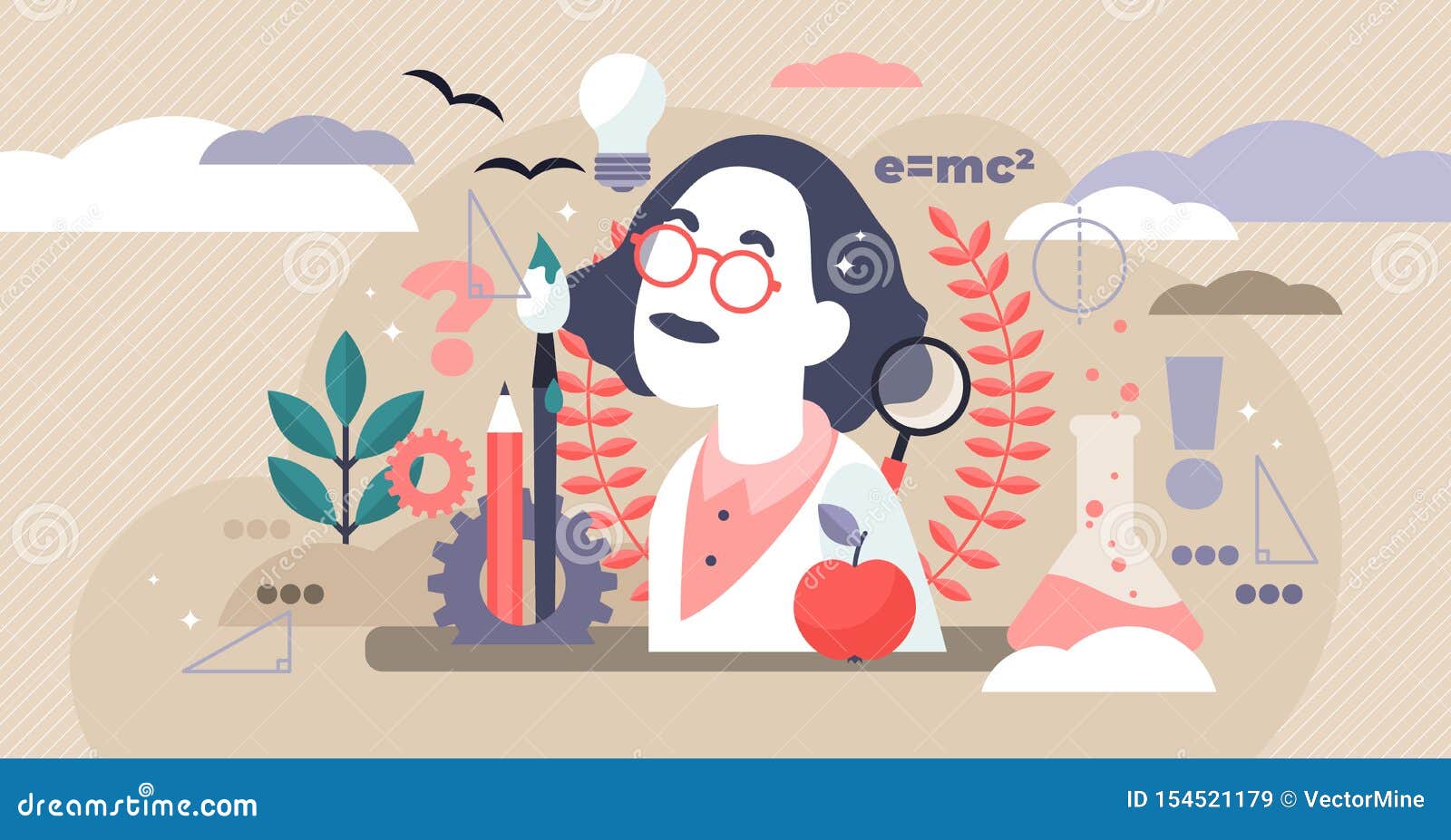 Genius Vector Illustration. Flat Tiny Smart Scientific Persons Mind ...