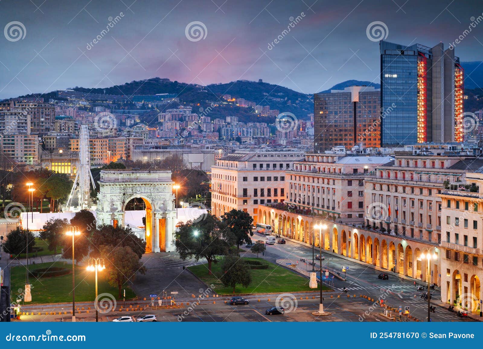 Genoa, Italy with Arco Della Vittoria Stock Photo - Image of ferris ...
