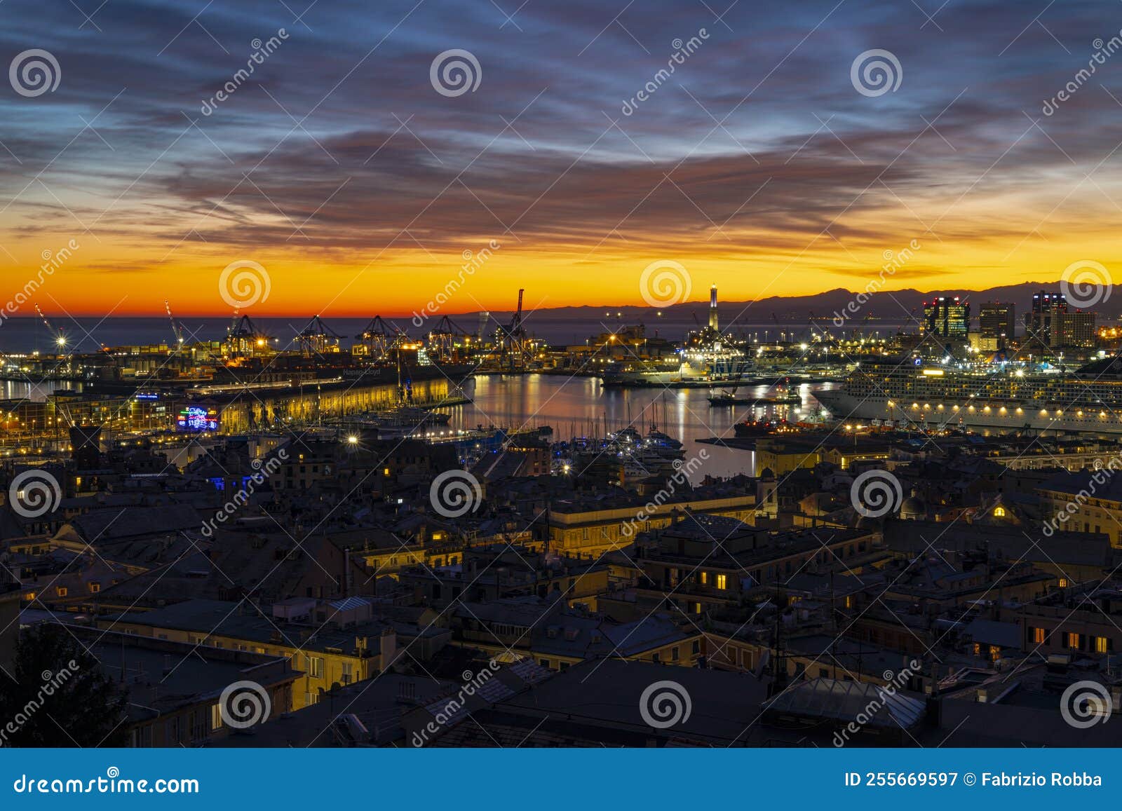 View of the Port of Genoa at Sunset, Italy Stock Image - Image of dusk ...