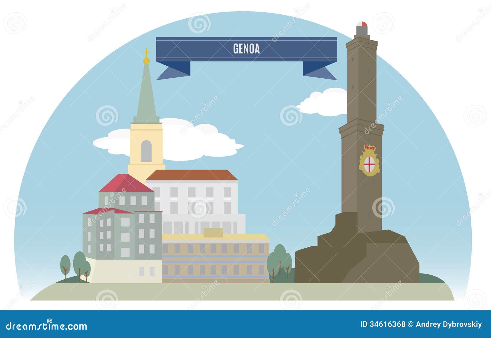 Genoa stock vector. Illustration of scenic, town, monument - 34616368