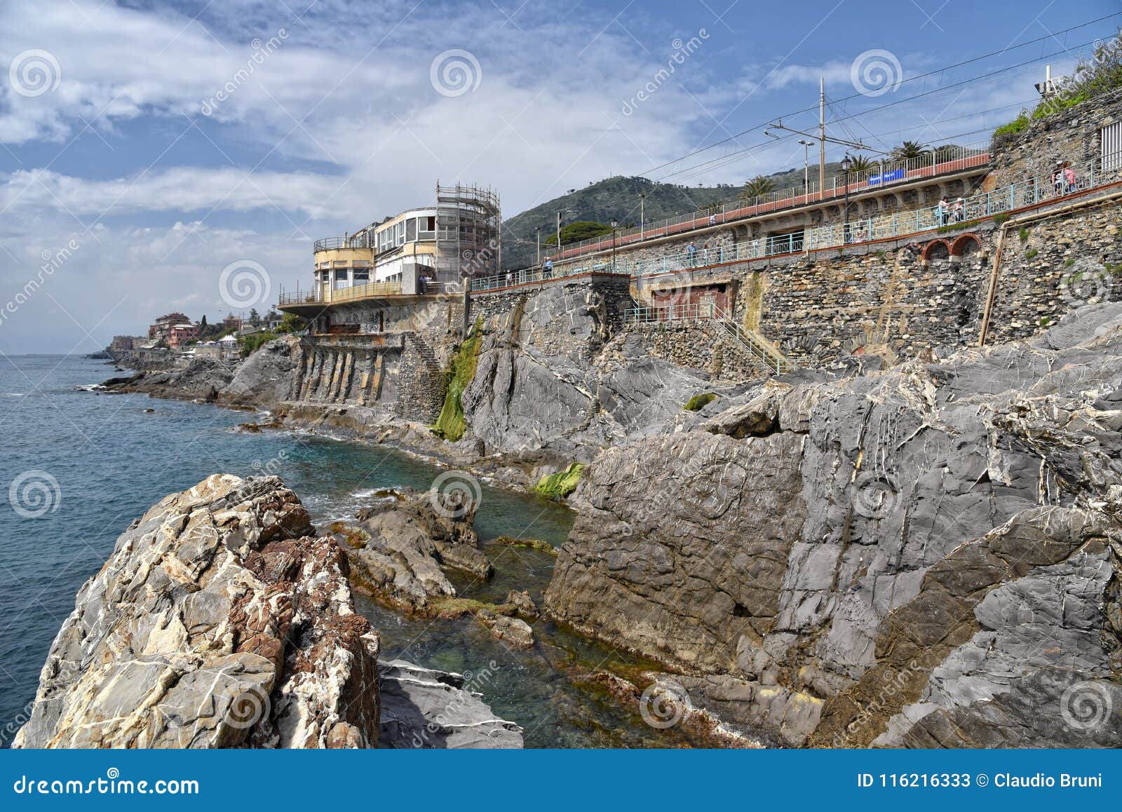 Genoa Nervi Waterfront - Promenade and Coastline - Ligurian Sea - Italy ... Genoa Nervi Waterfront - Promenade and Coastline - Ligurian Sea - Italy ...