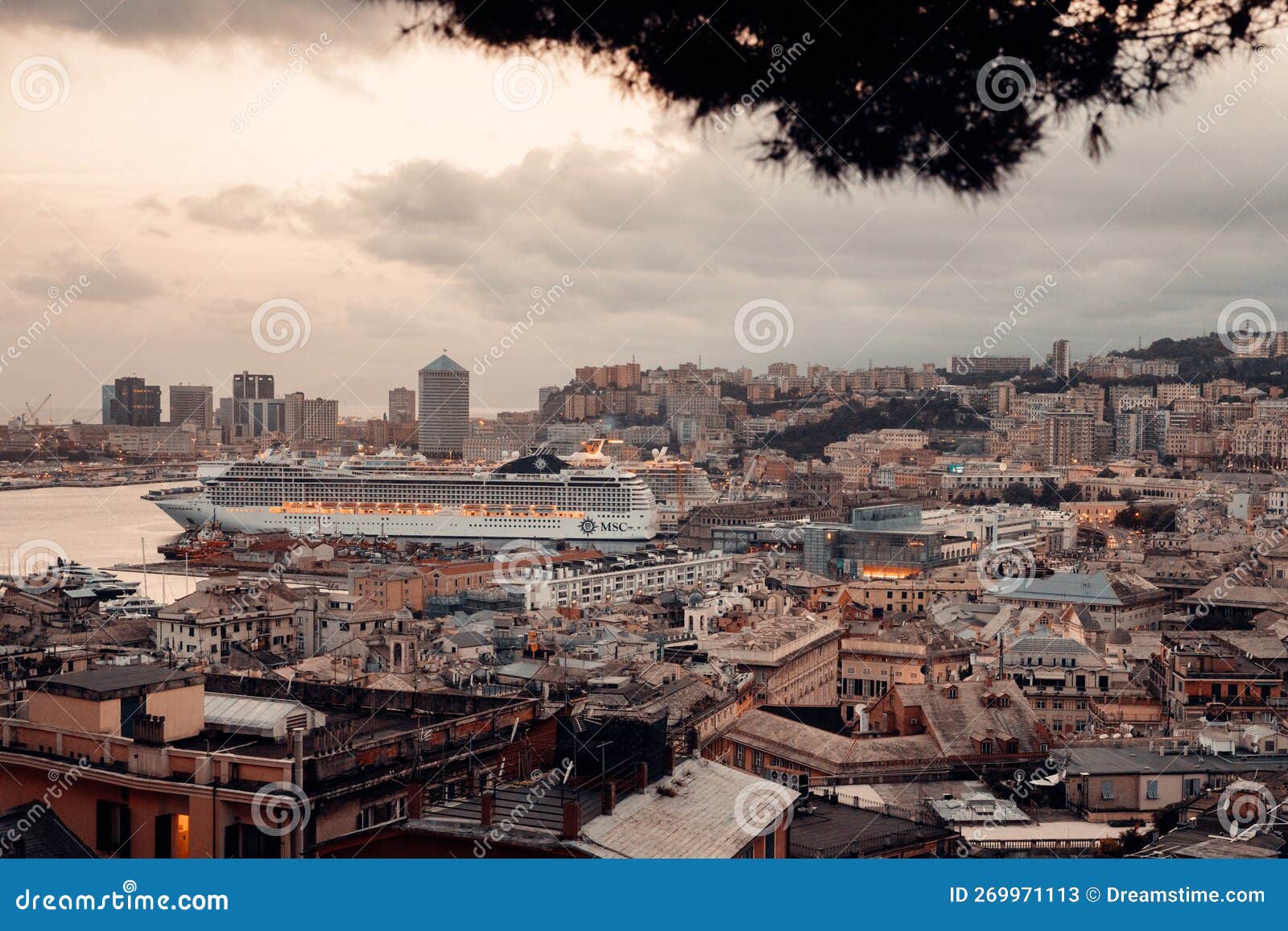 Stunning Panoramic Aerial View of the Port of Genoa in the Evening ...