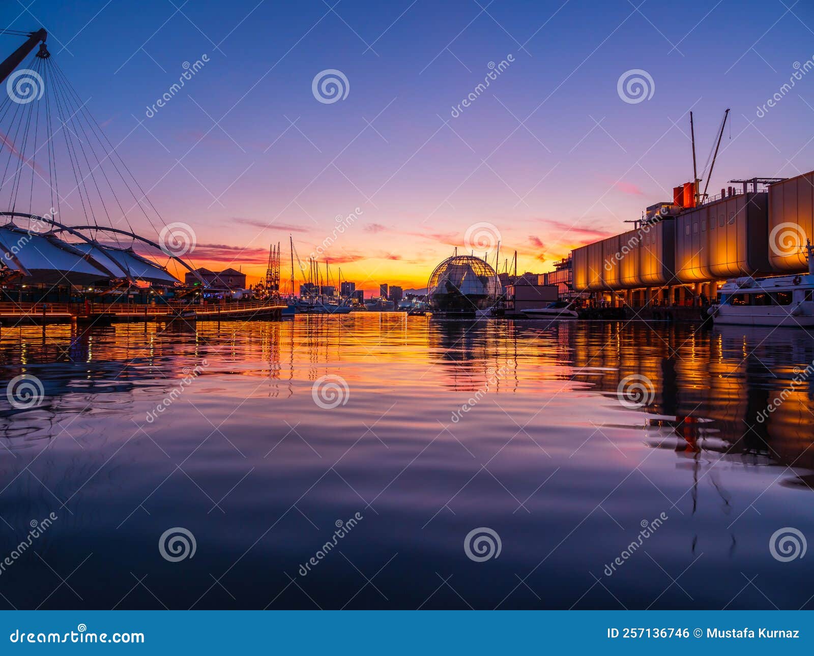 Genoa port with sunset stock photo. Image of coast, beautiful - 257136746