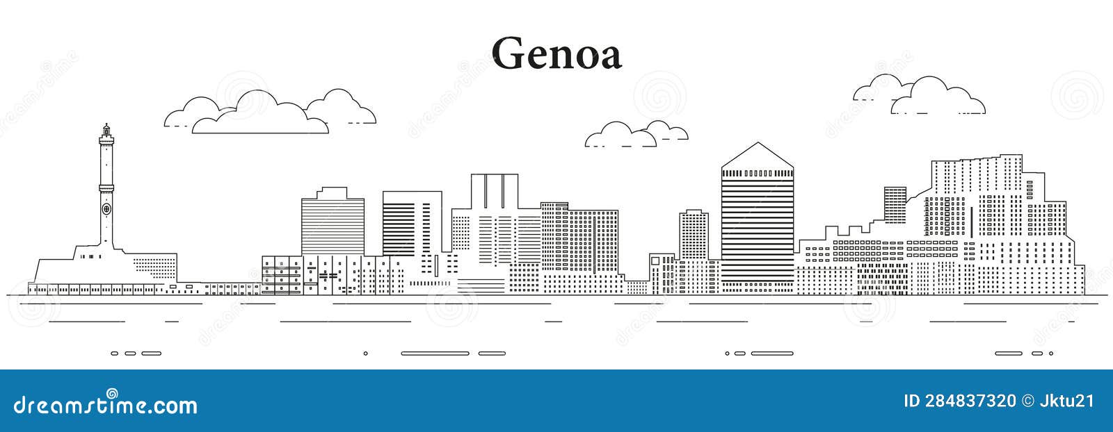 Genoa Cityscape Line Art Vector Illustration Stock Vector ...