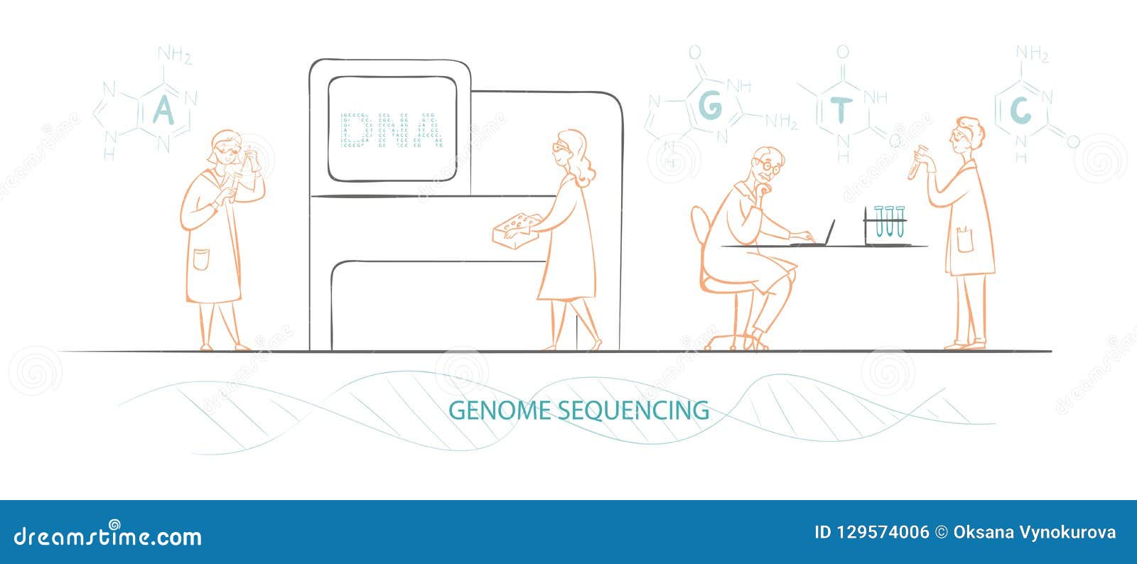 Genome Sequencing Concept. Scientists Working In Nanotechnology Or ...