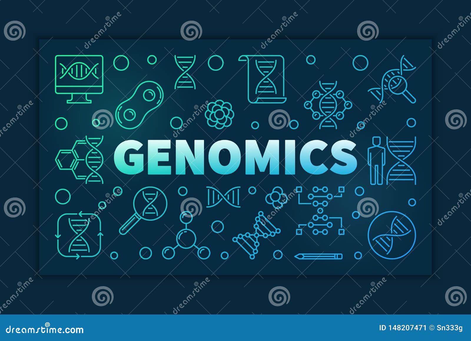 Genomics Vector Round Biology Illustration In Thin Line Style ...