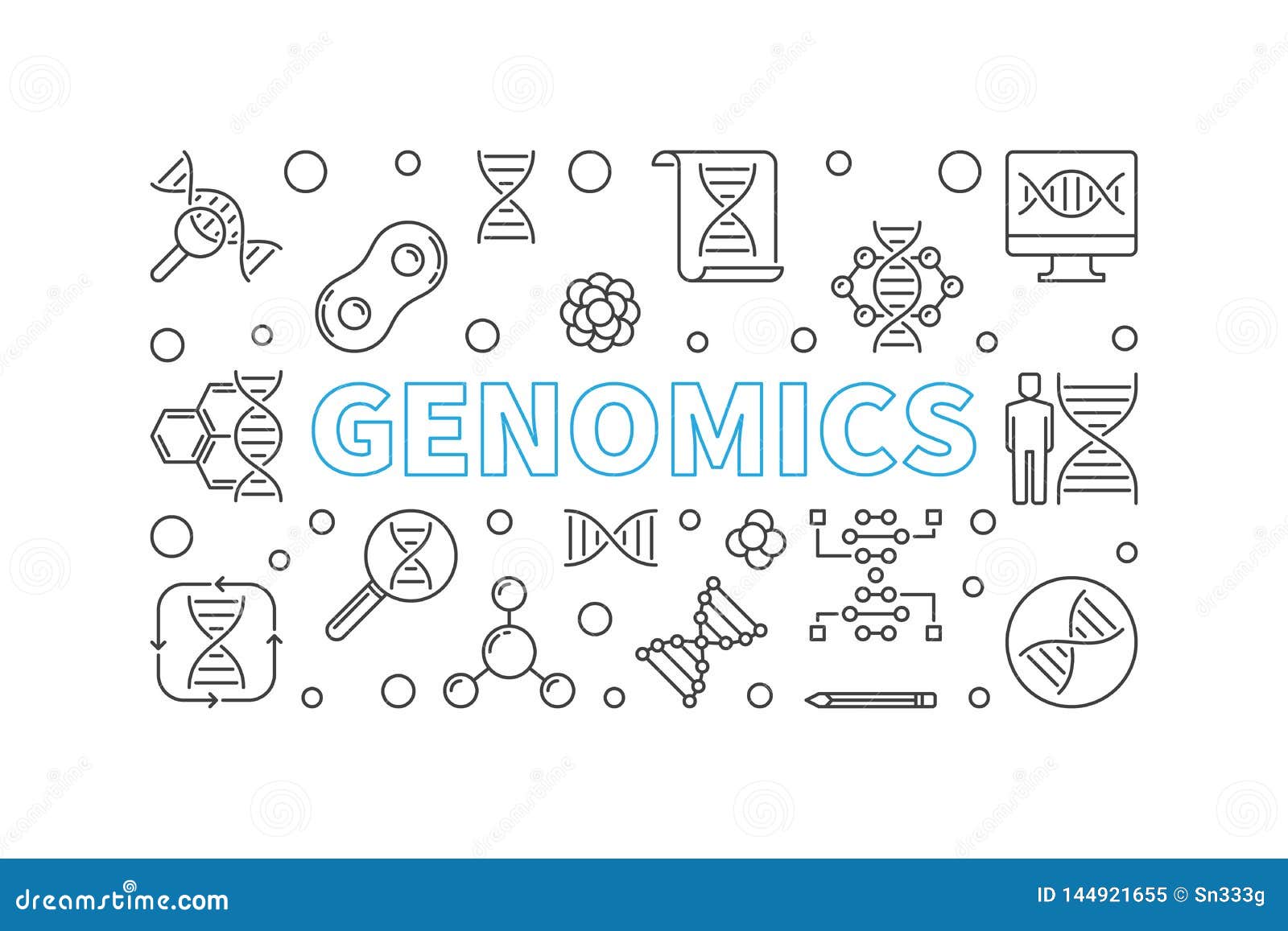 Genomics Vector Horizontal Illustration in Thin Line Style Stock Vector ...