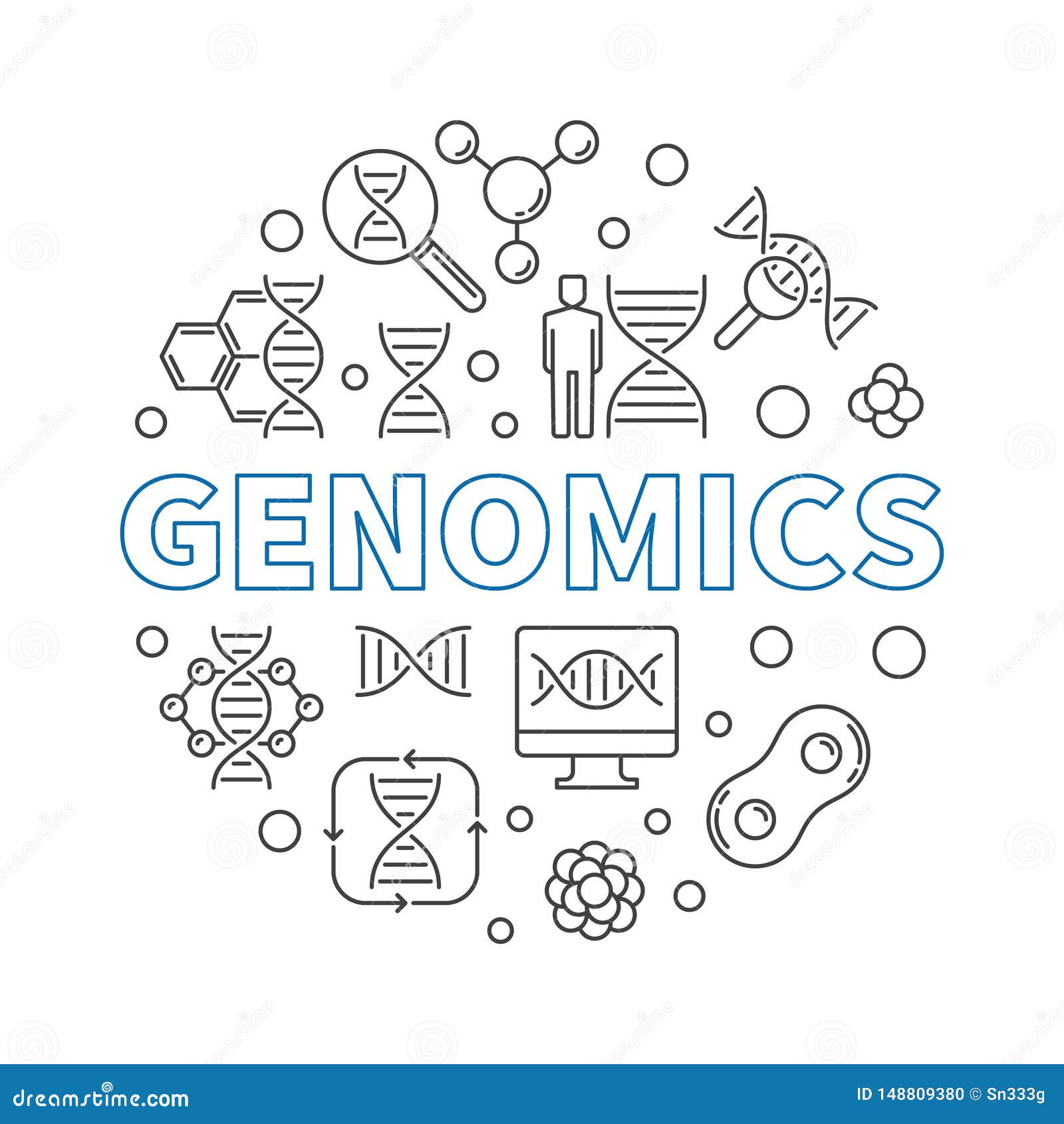 Genomics Vector Round Biology Illustration in Thin Line Style Stock ...