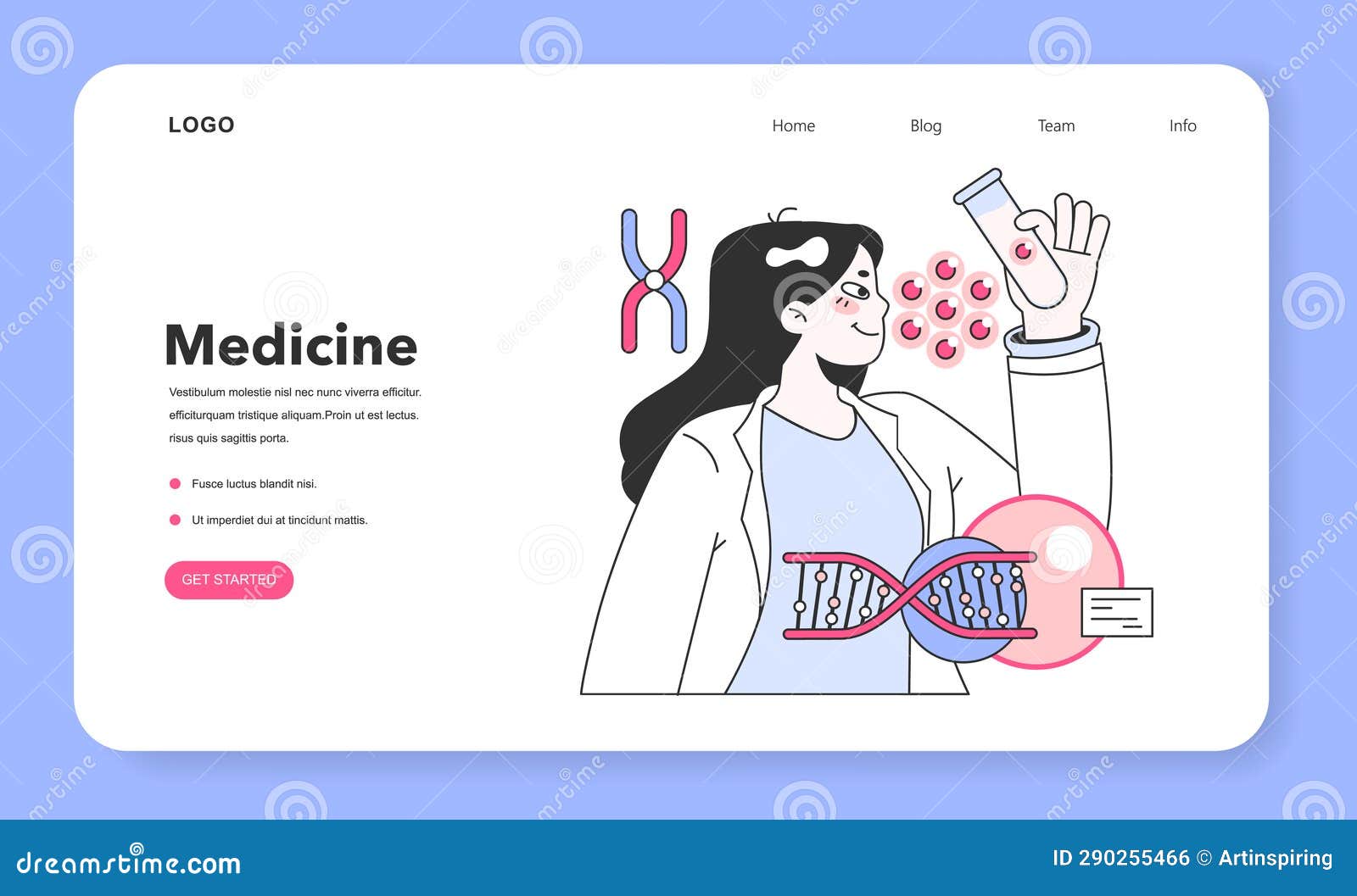 Genomics Web Banner or Landing Page. Scientists Analyzing DNA Helix ...