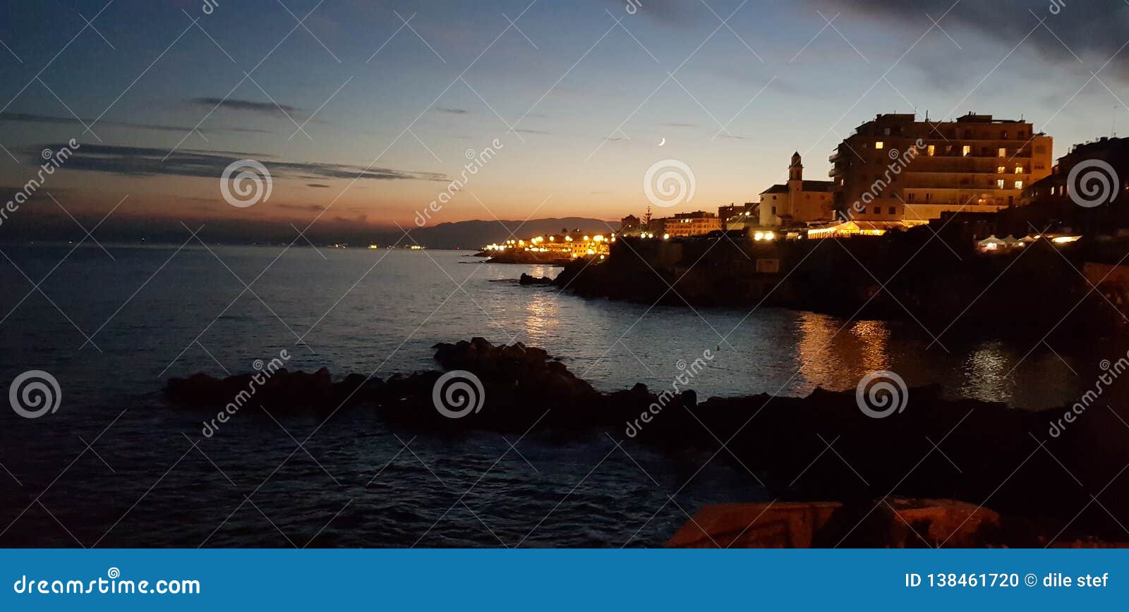 Genova Italy summer night stock photo. Image of quinto - 138461720