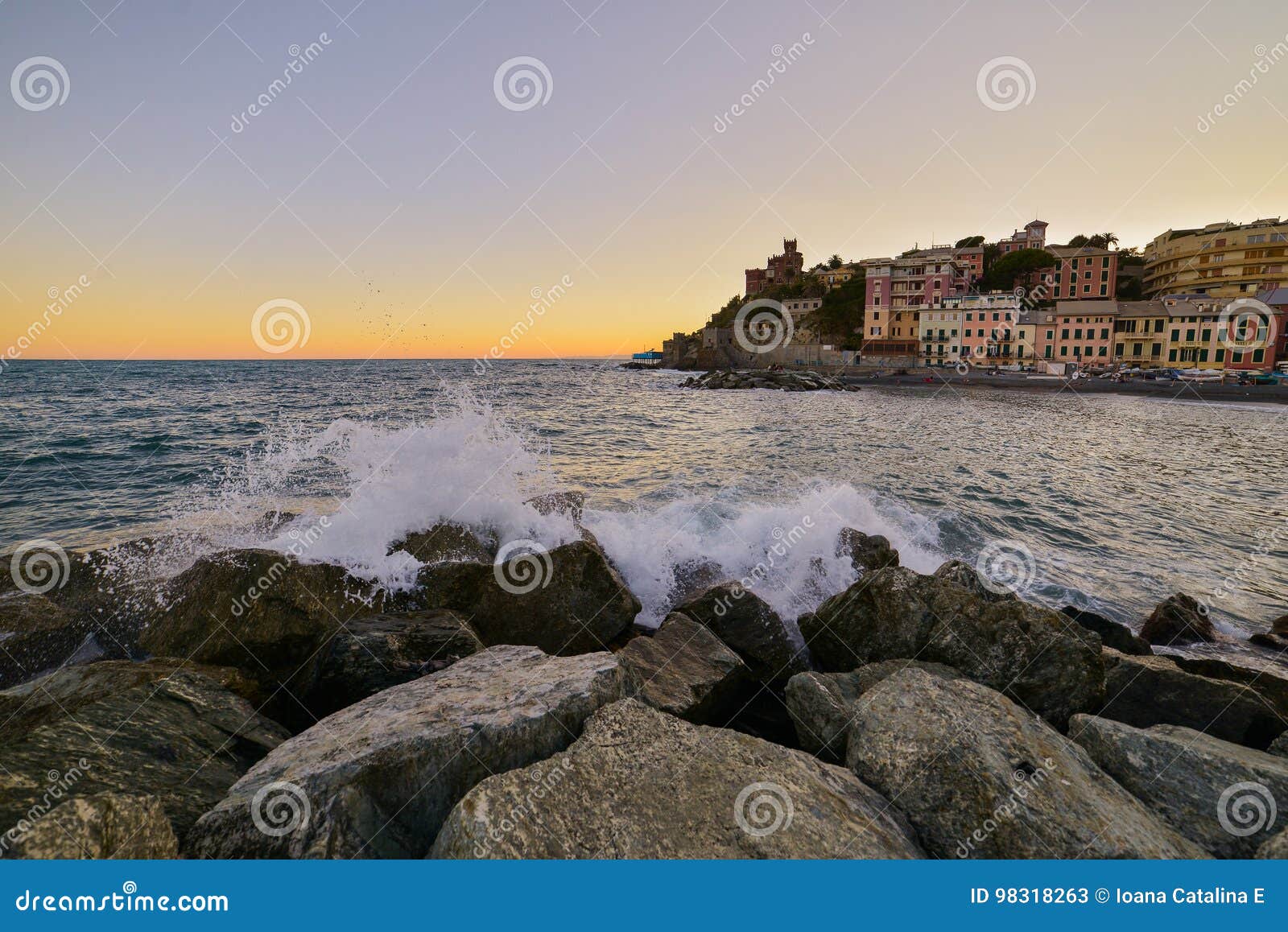 Genova at sunset stock image. Image of beach, destination - 98318263