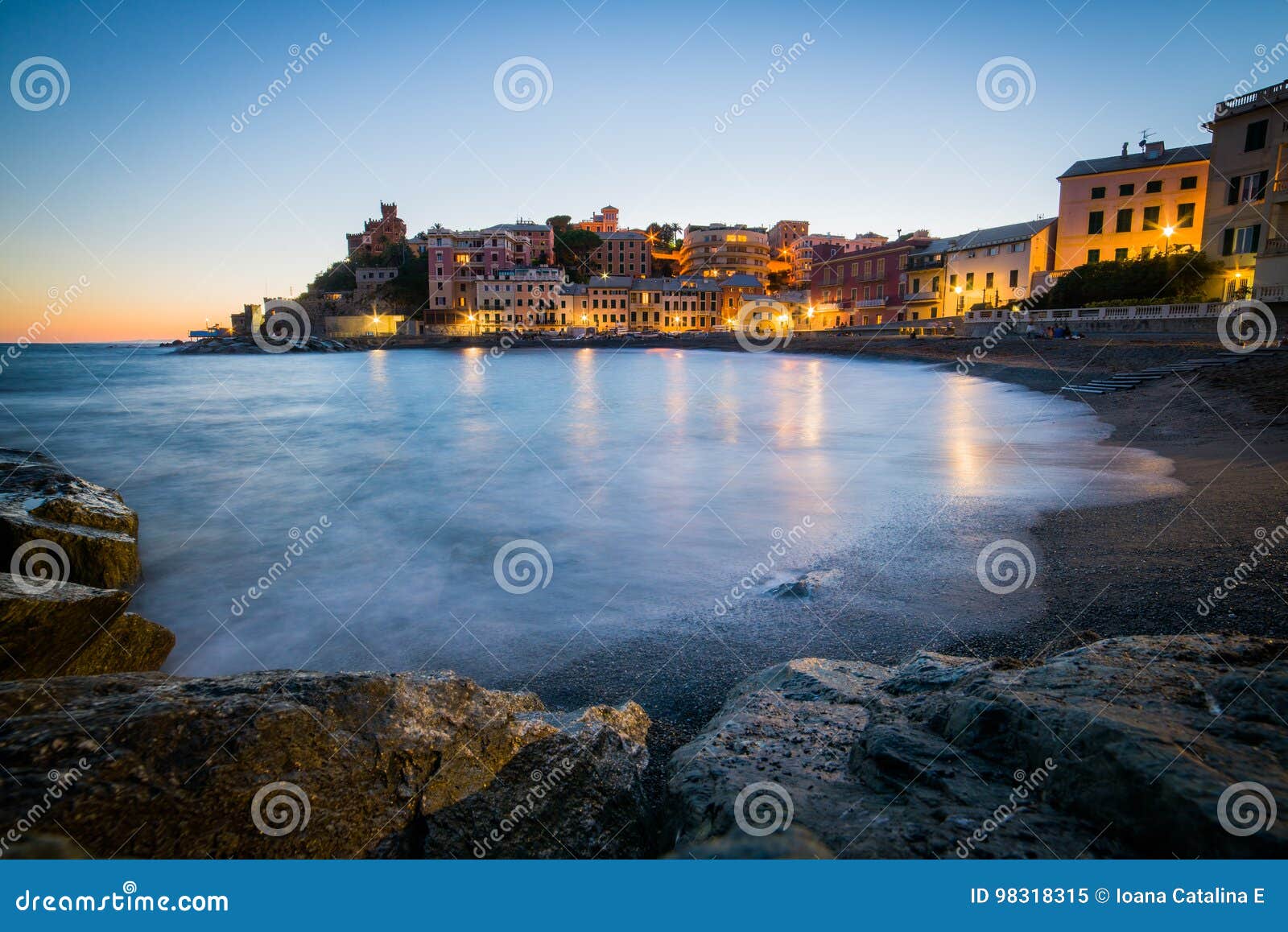 Genova at sunset stock image. Image of colorful, card - 98318315