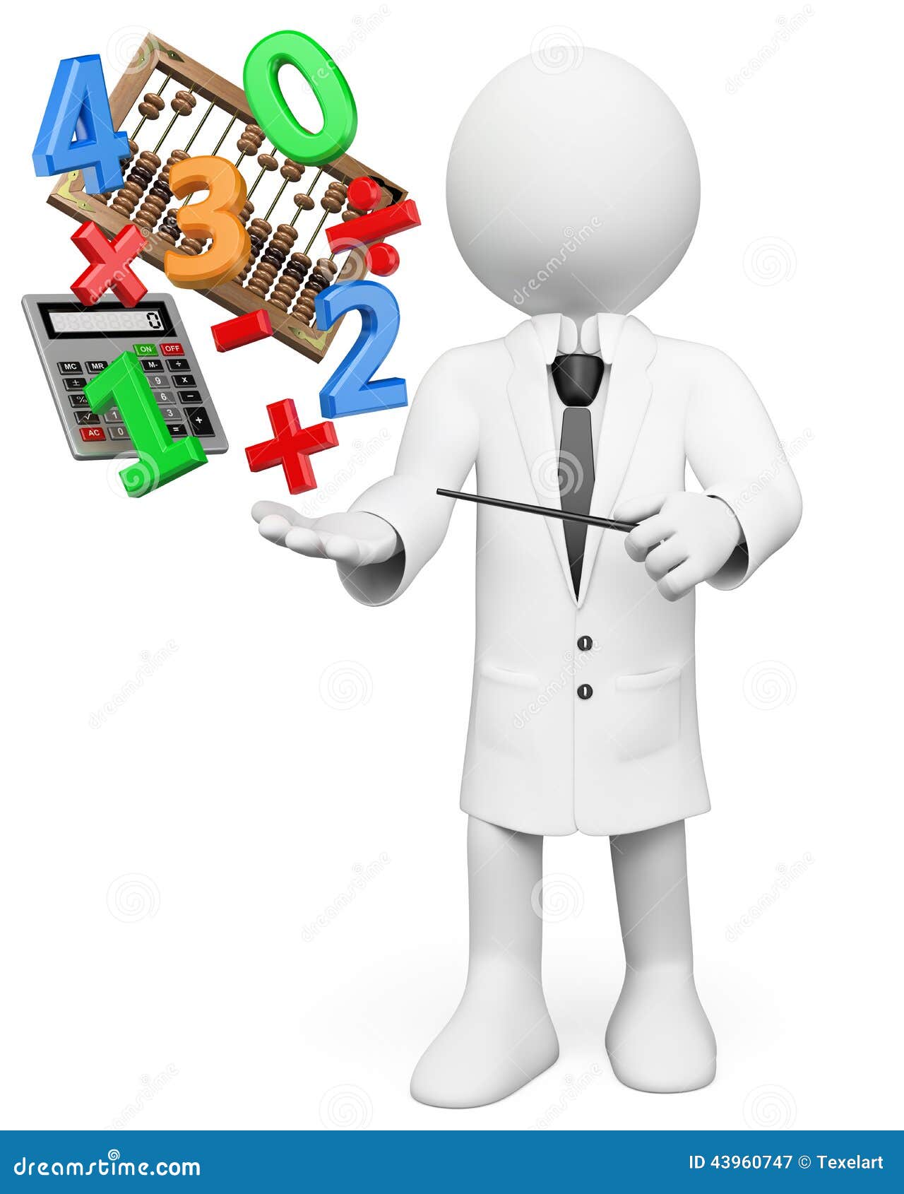 Gens Du Blanc 3d Professeur De Maths Avec La Calculatrice Et L'abaque ...