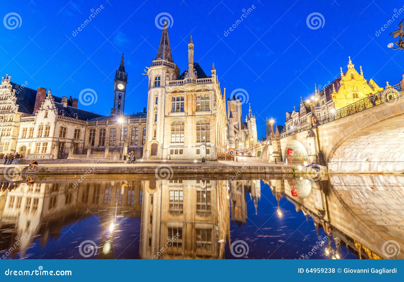Gent, Belgium. Beautiful Medieval Night Skyline Stock Photo - Image of ...