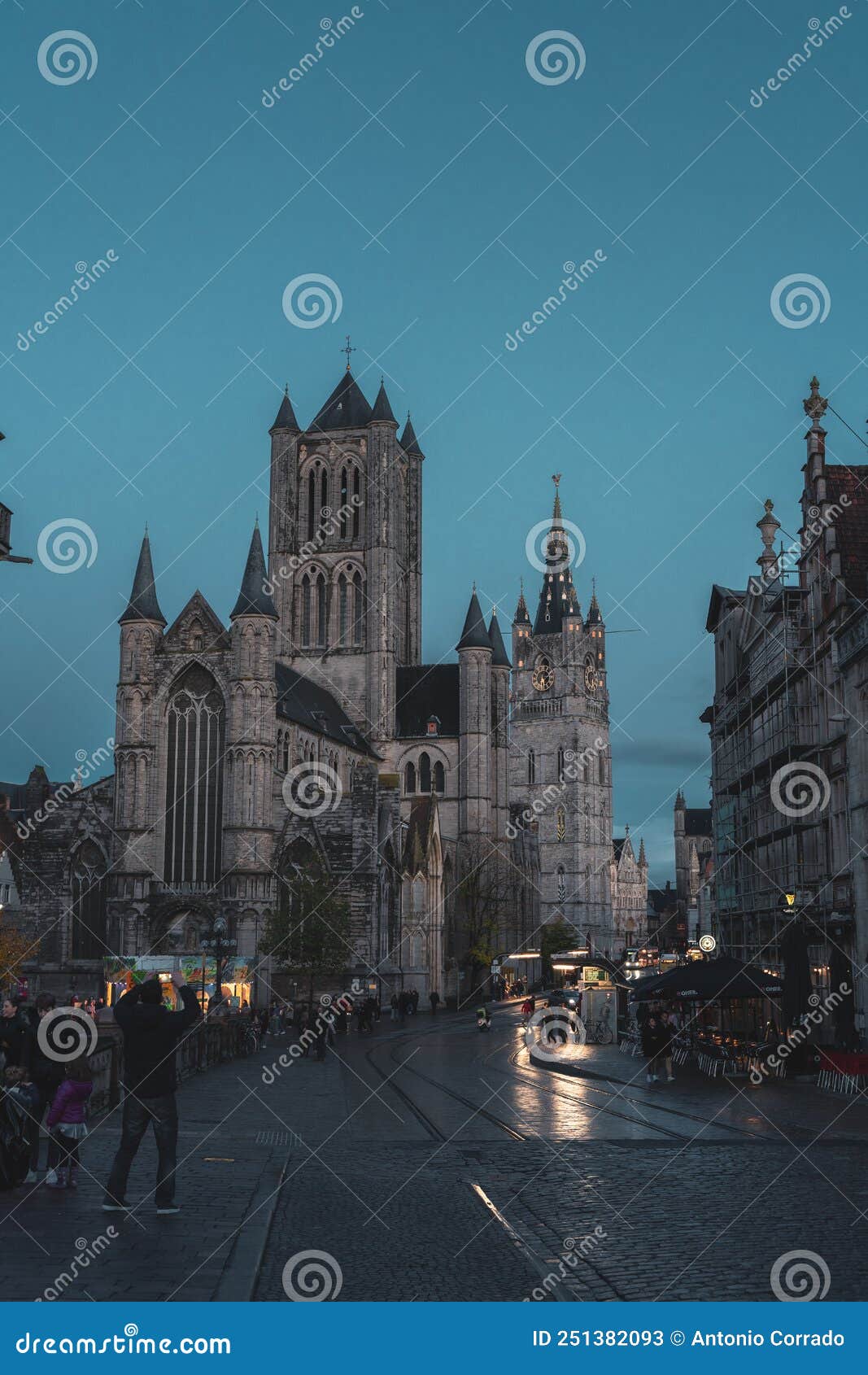 Gent Cathedral with Munipal Tower Editorial Stock Photo - Image of city ...
