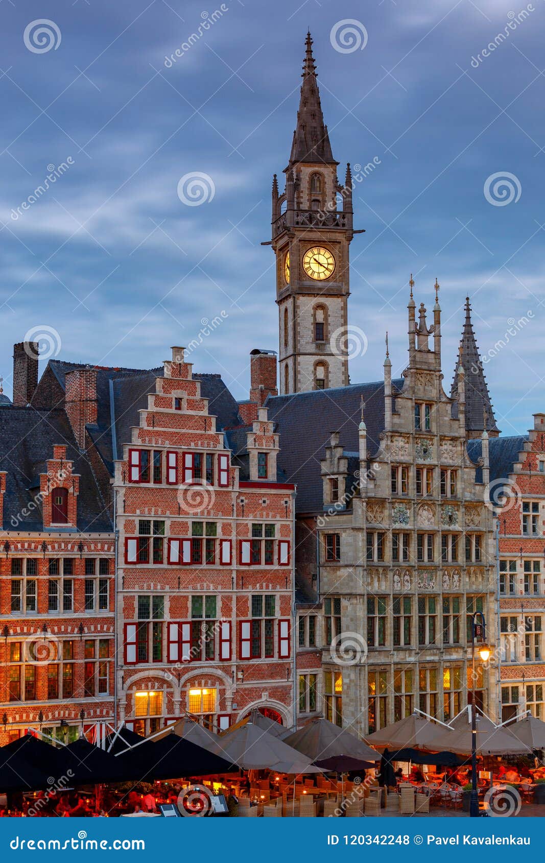 Gent. Clock Tower at Sunset. Stock Photo - Image of culture, belgian ...