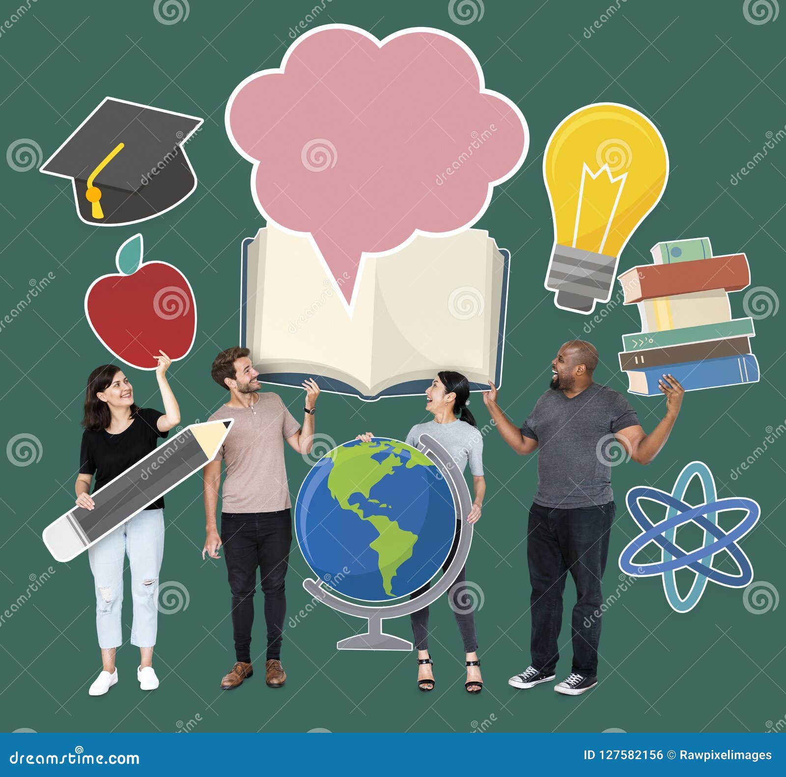 Gente Diversa Que Lleva a Cabo Iconos Educativos Stock de ilustración ...