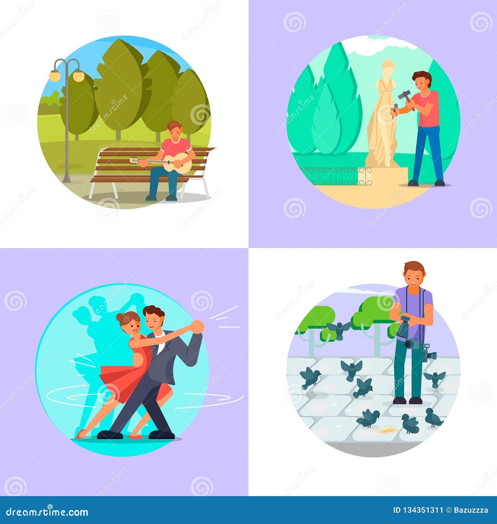 Gente Que Disfruta De Su Ejemplo Plano Del Vector De Las Aficiones ...