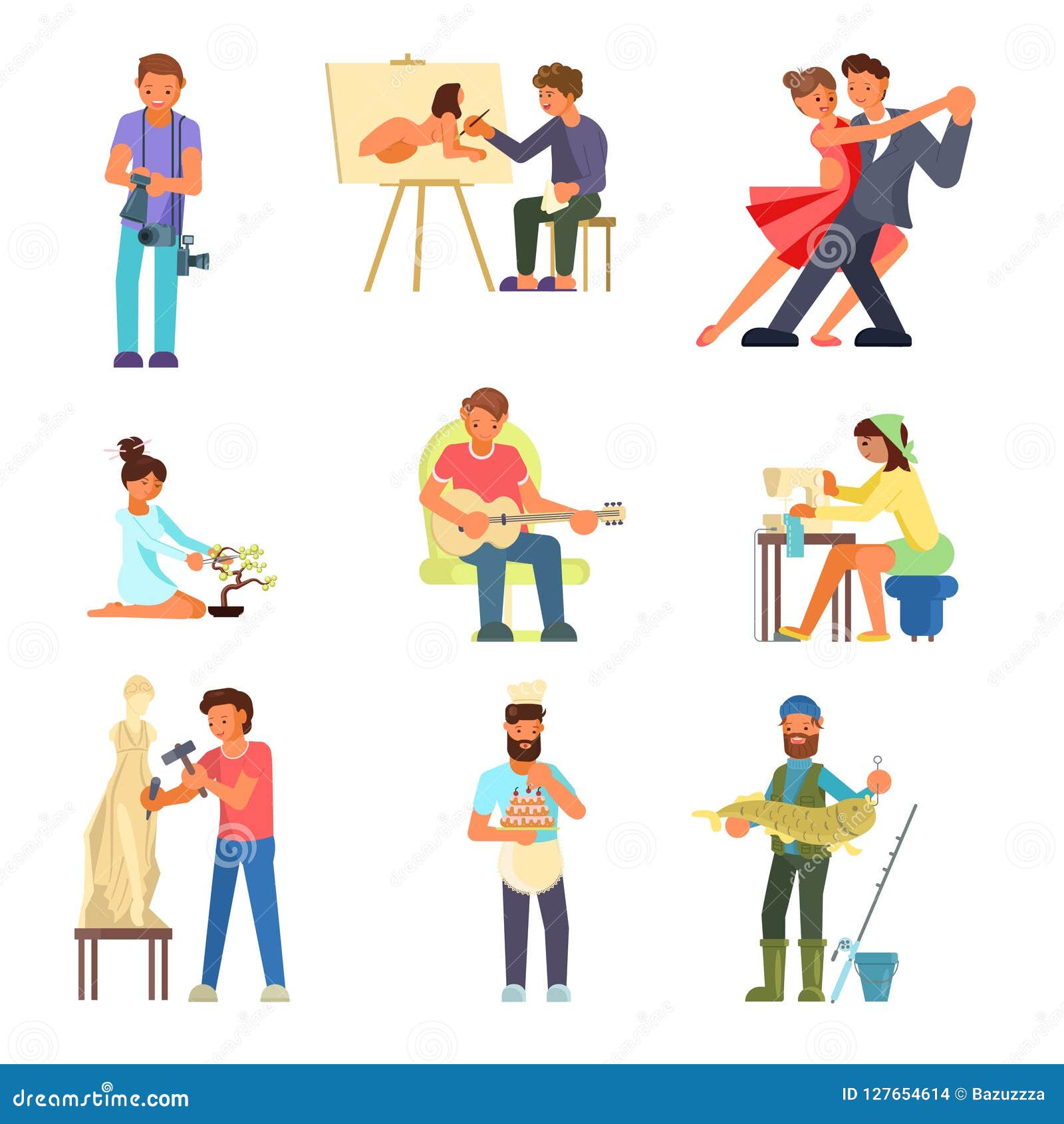 Gente Y Su Ejemplo Plano Del Vector De Las Aficiones Ilustración del ...