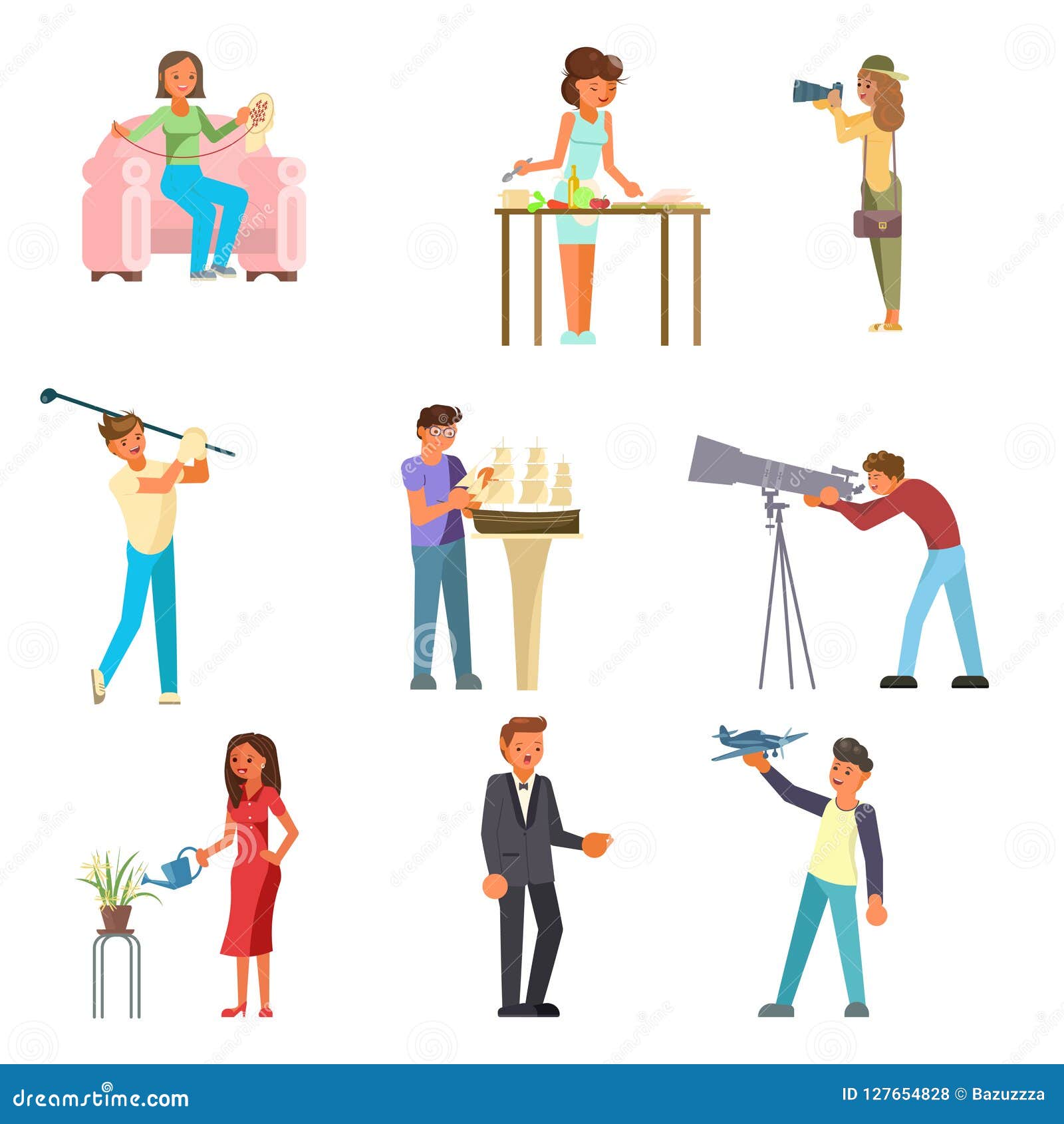 Gente Y Su Ejemplo Plano Del Vector De Las Aficiones Ilustración del ...