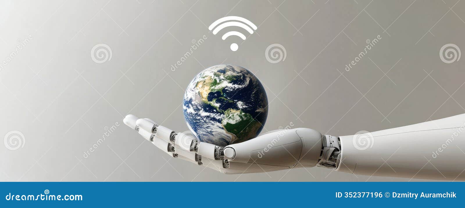 A Gentle AI Robot Hand from the Future Nurturing Earth. Stock Photo ...