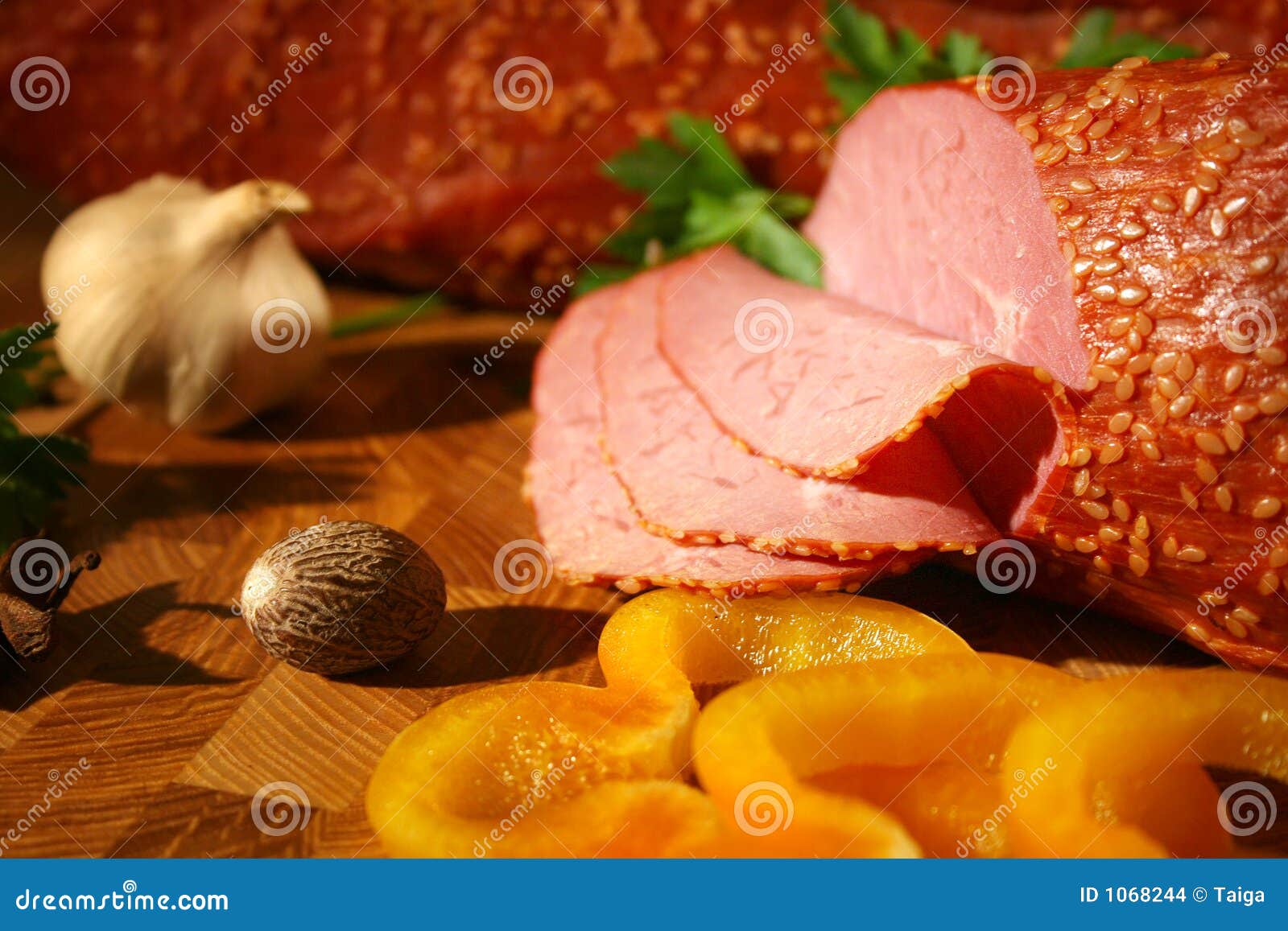 Gentle Ham with Yellow Pepper and Garlic Stock Photo - Image of cook ...