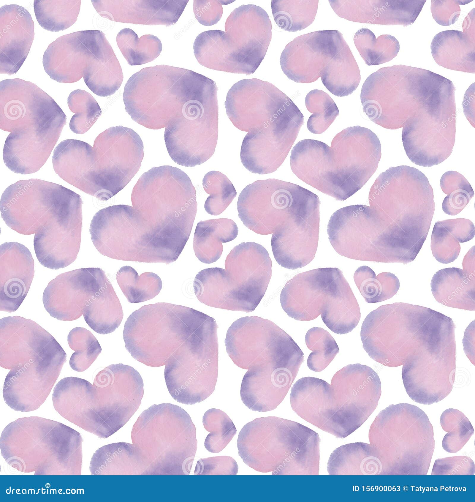 Gentle Hearts Background. Pink and Violet Watercolor Hearts on White ...
