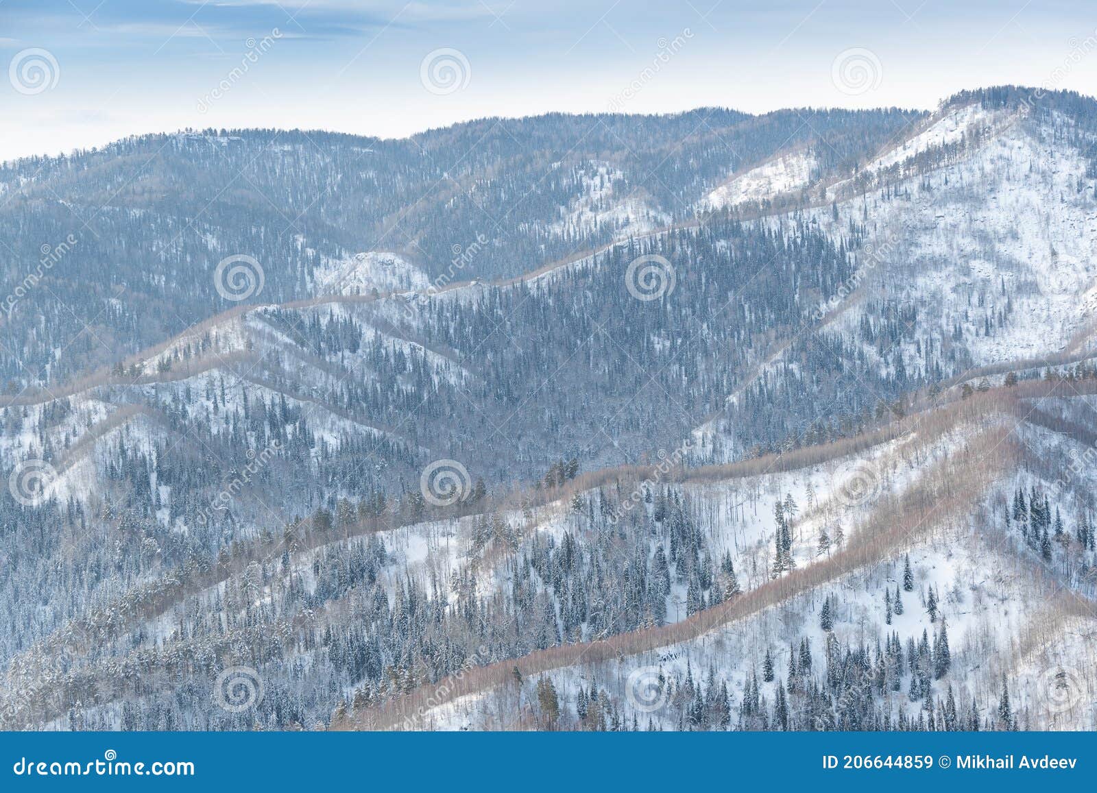 Gentle Hills Covered with Forest and Snow Stock Image - Image of ...