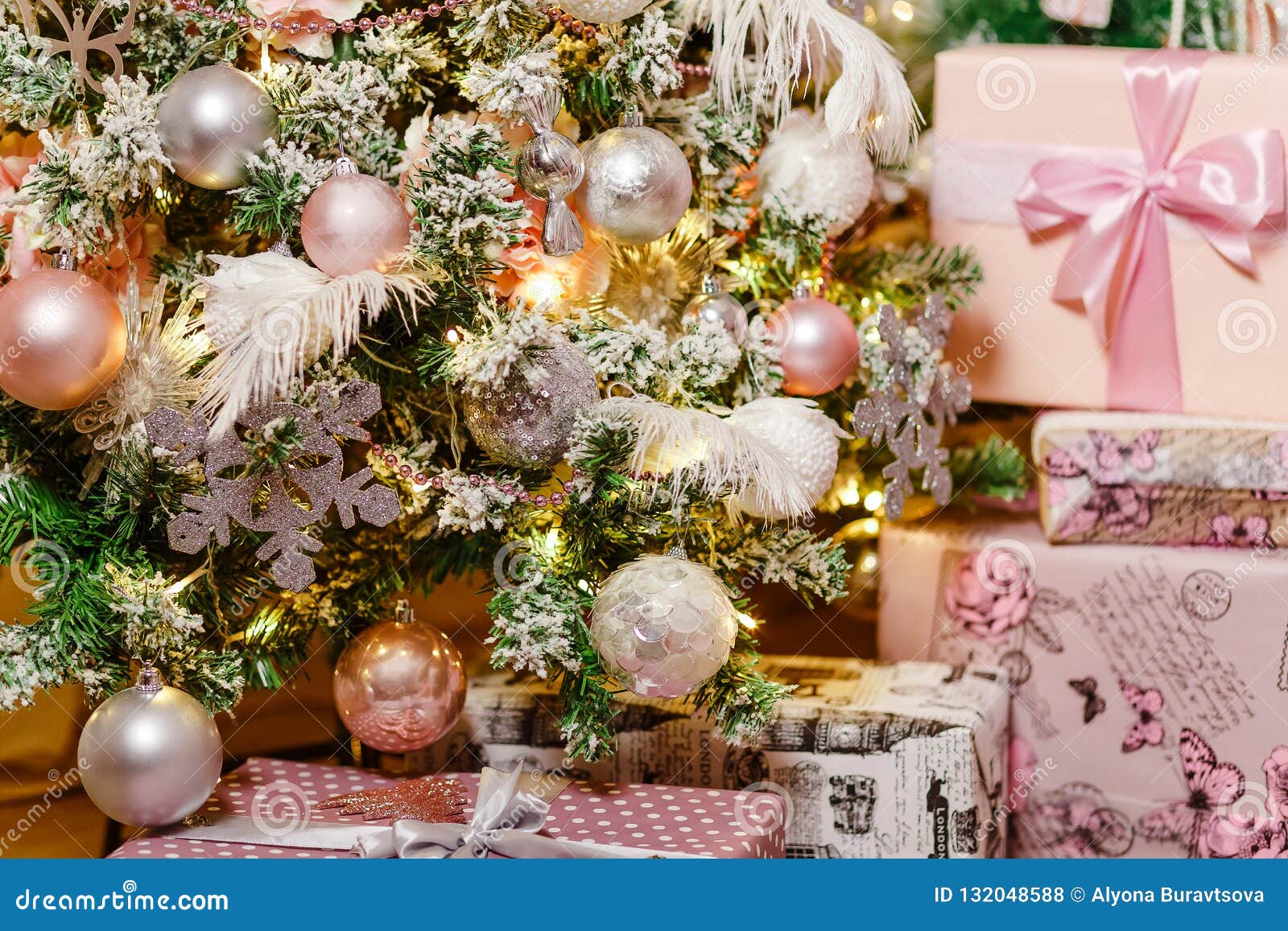 Gentle Pink Christmas Elements Stock Photo - Image of festive, decor ...