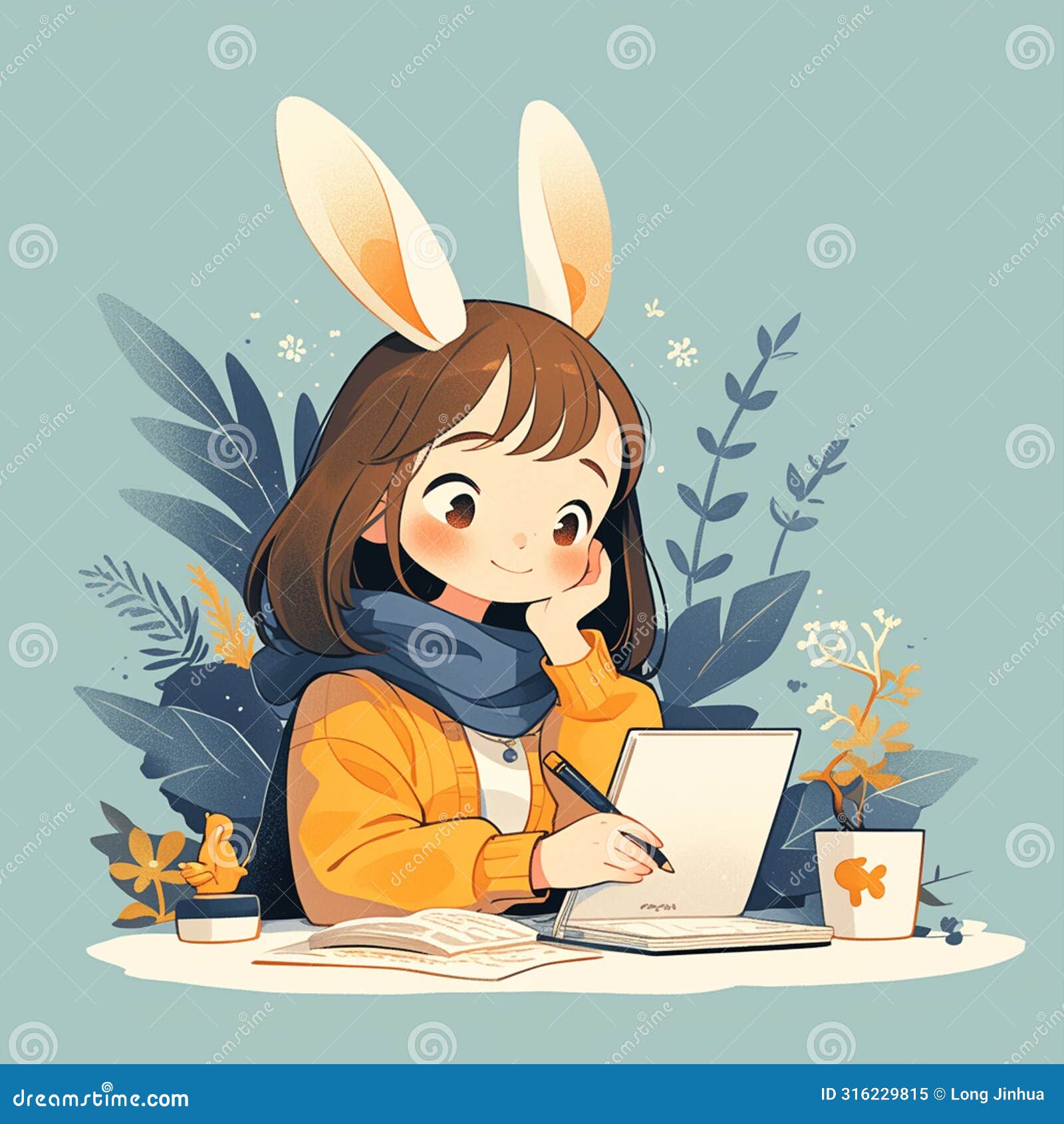 A Gentle Rabbit Writer Cartoon Style Stock Vector - Illustration of ...