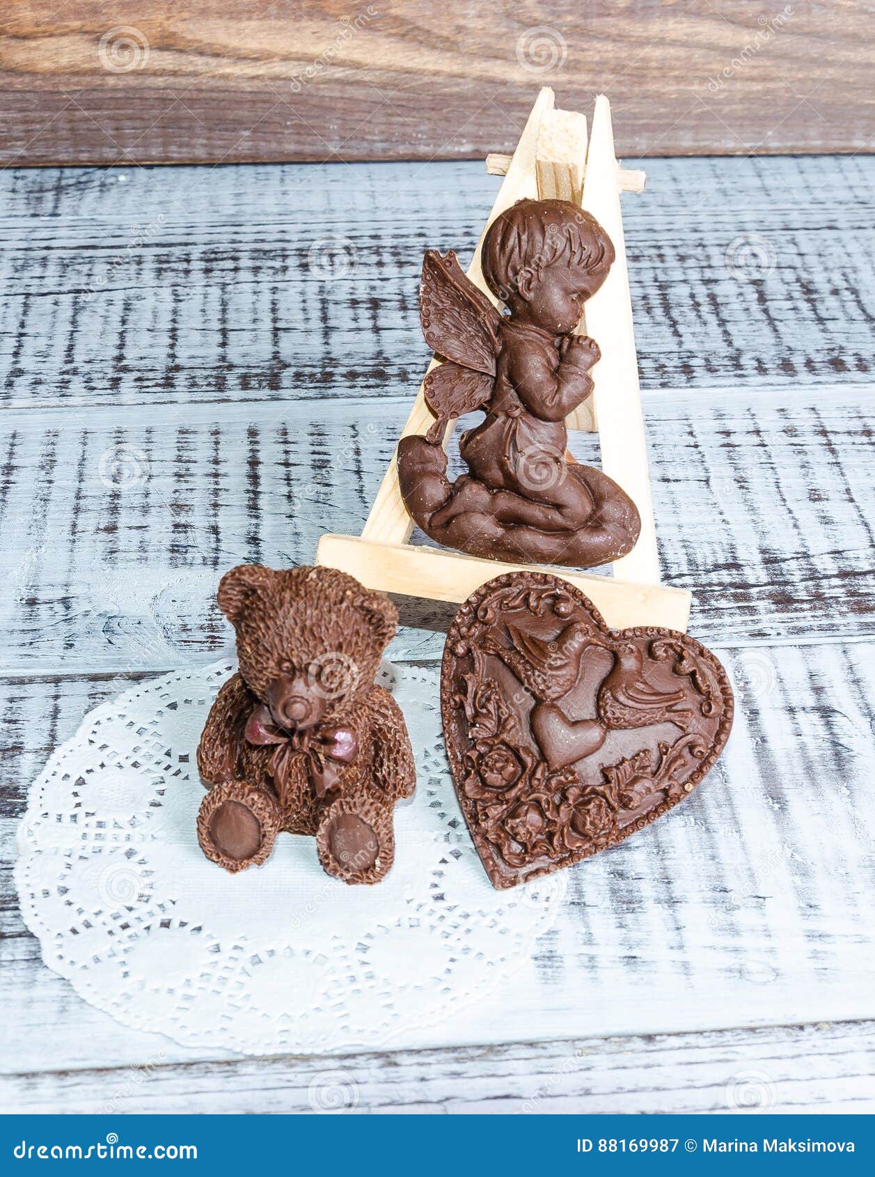 Gentle Romantic Valentine Chocolate Figures on Cookie Stand Stock Image ...