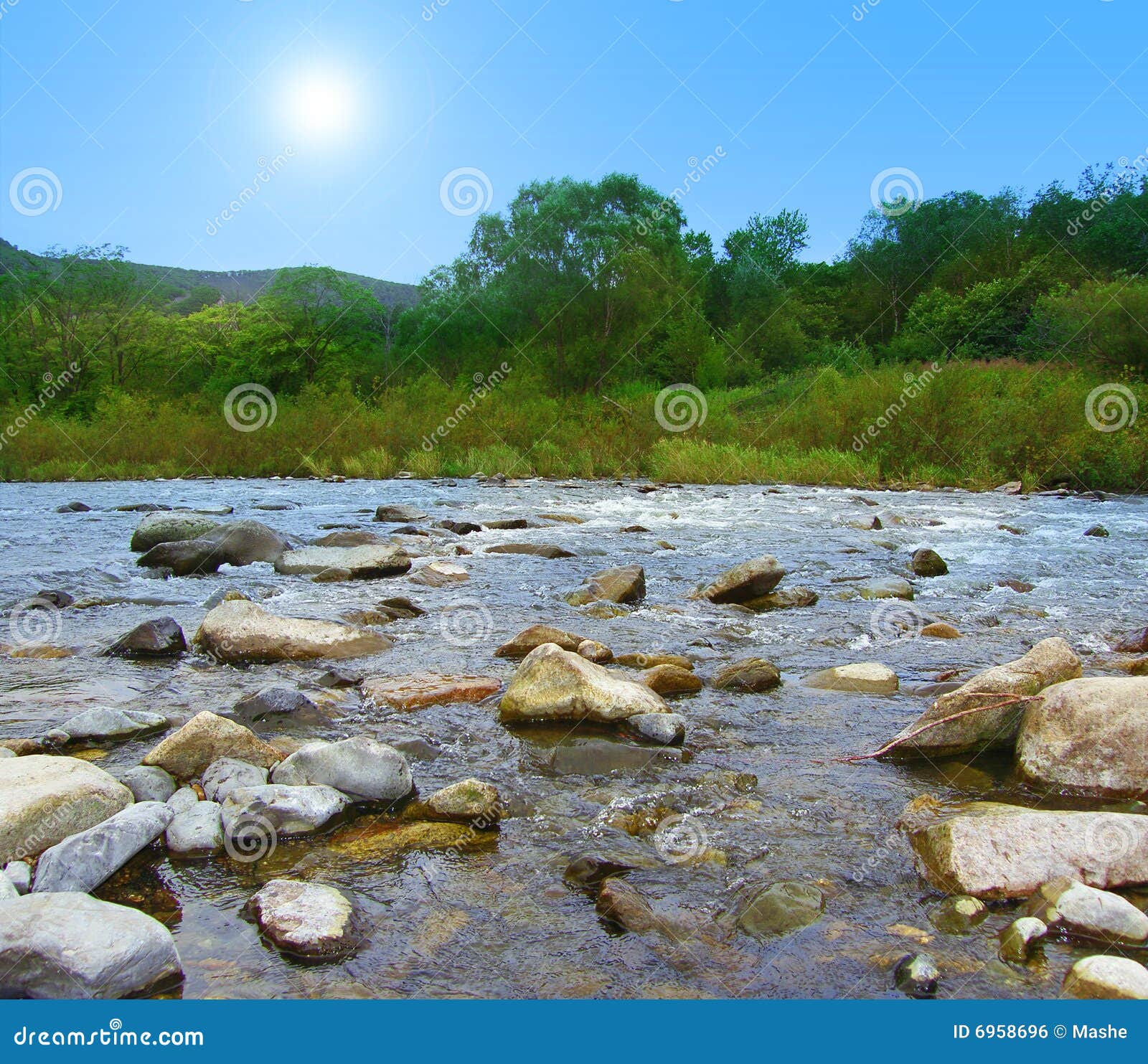 Gentle Rural river stock photo. Image of boulders, leaf - 6958696