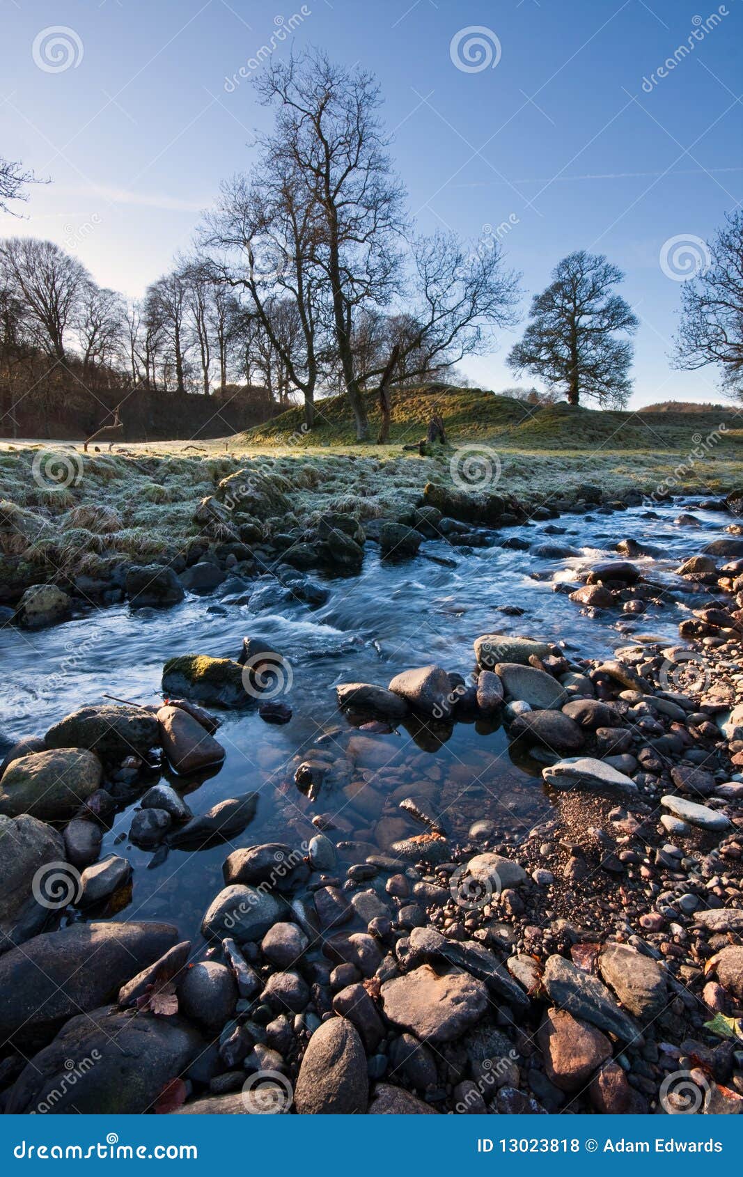 Gentle Stream Running through a Field in Winter Stock Photo - Image of ...