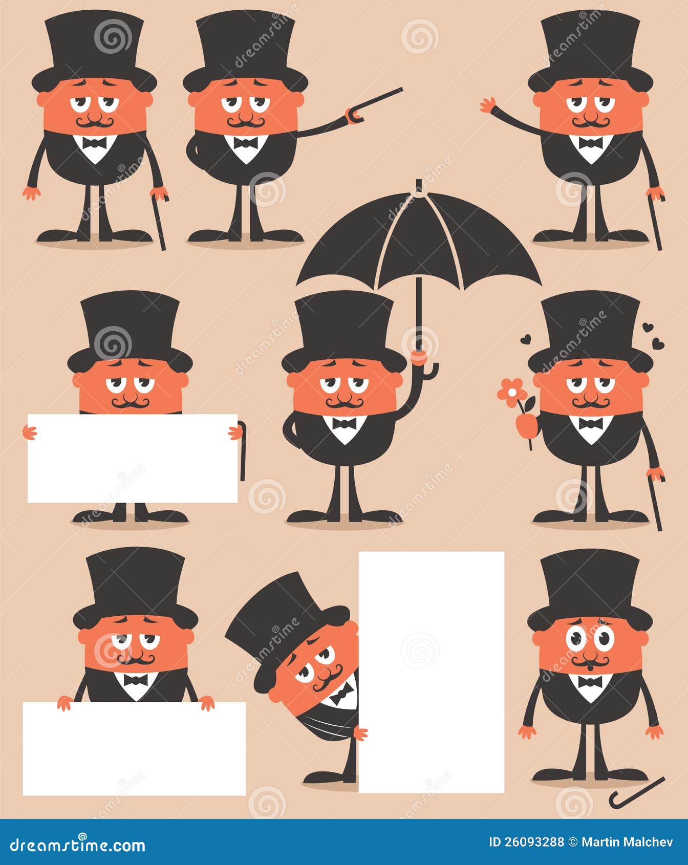 Gallant Gentleman With Cane And Pipe, Retro Image Cartoon Vector ...