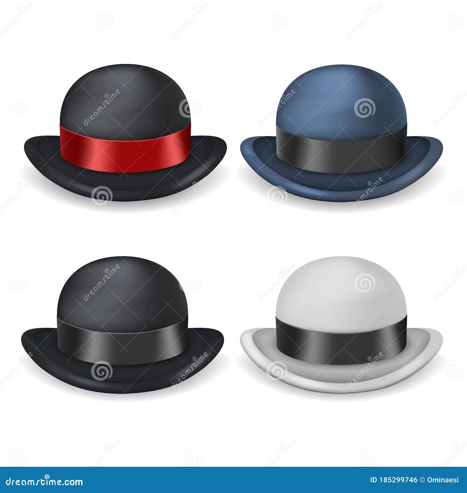 Gentleman Bowler Hat Isolated 3d Vintage Design Set Vector Illustration ...
