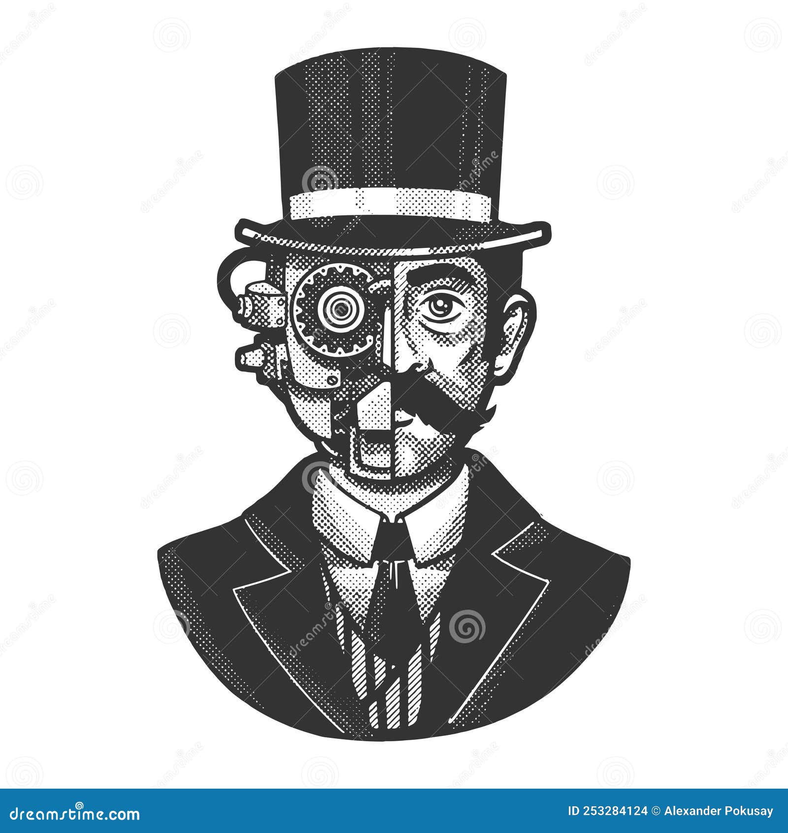 Gentleman Half Cyborg Steampunk Pop Art Vector | CartoonDealer.com ...