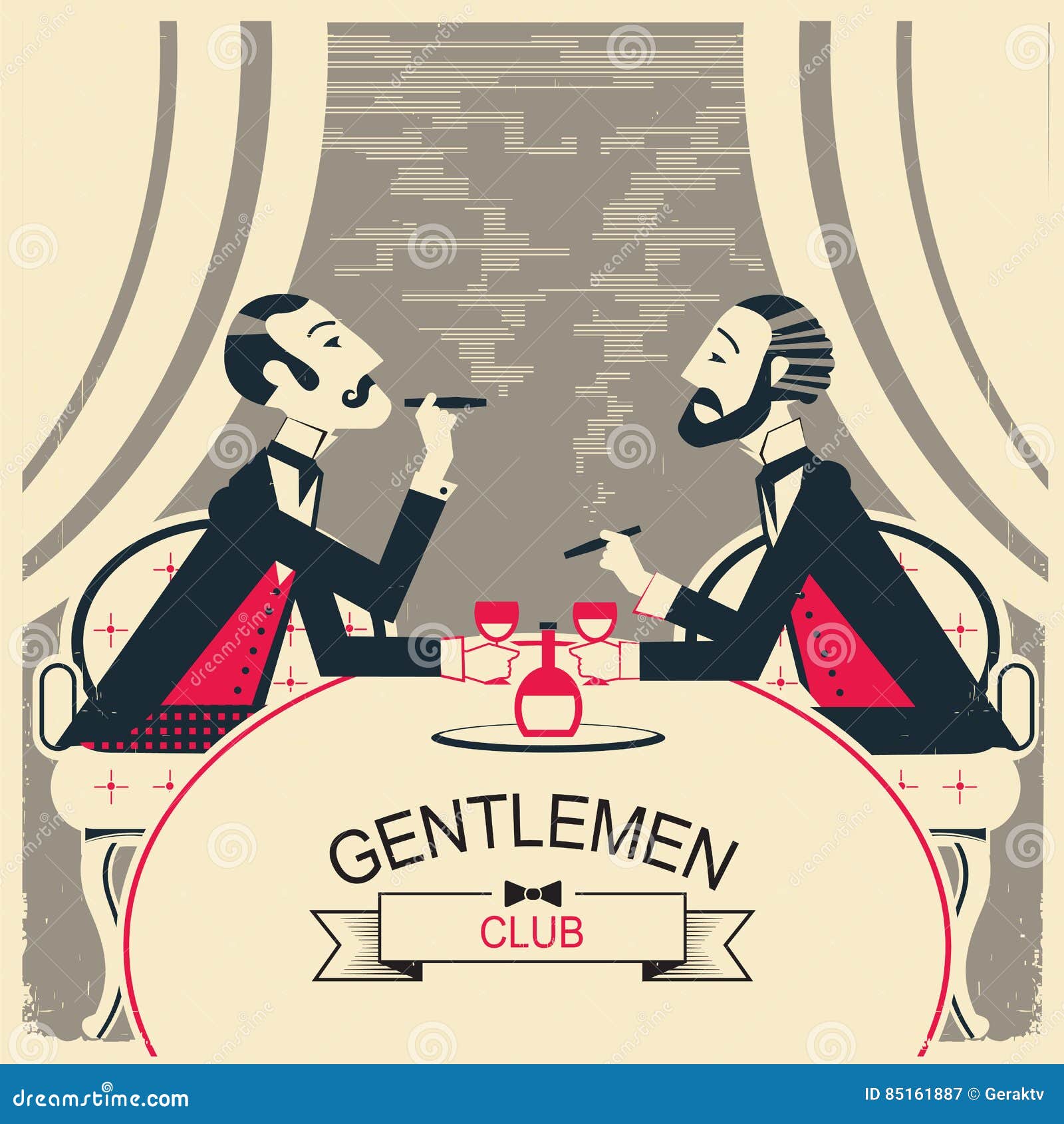 Gentlemen Club Illustration with Two Men Smoking and Talking Stock ...