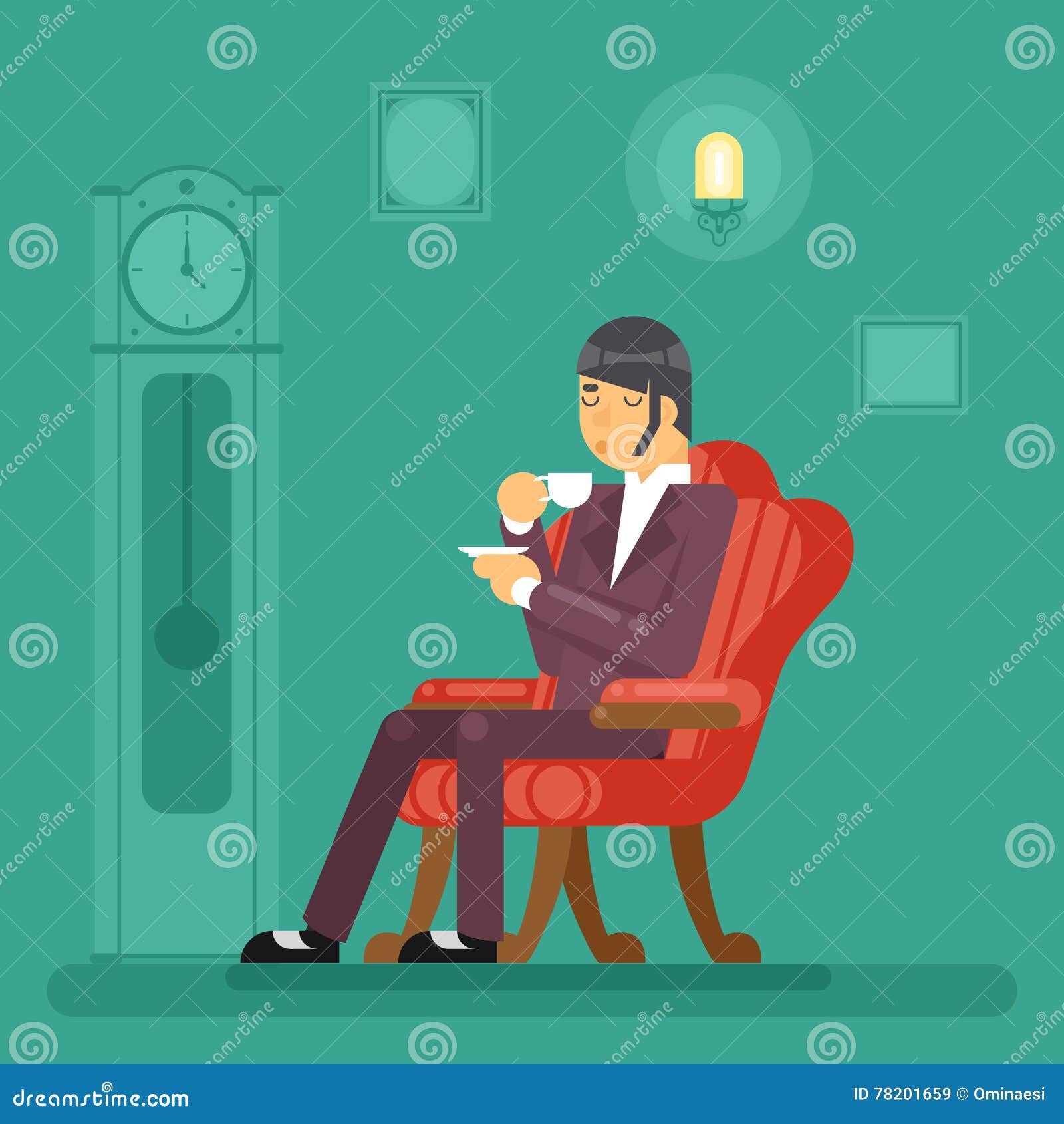 Gentlemen Tea Time Drink Evening Flat Design Vector Illustration Stock ...