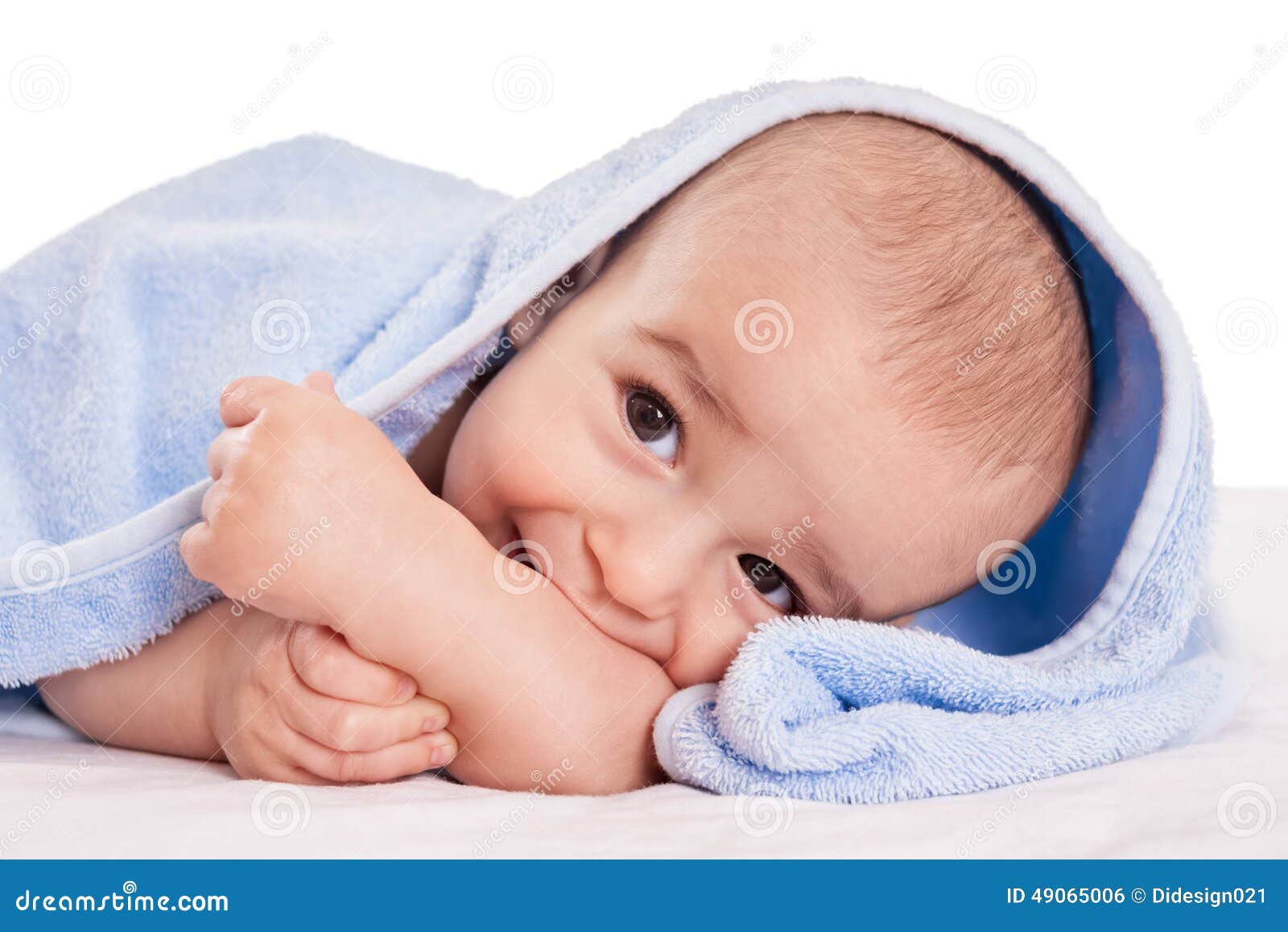 Gently Beautiful Baby Enjoy in Bed after Bath Stock Photo - Image of ...