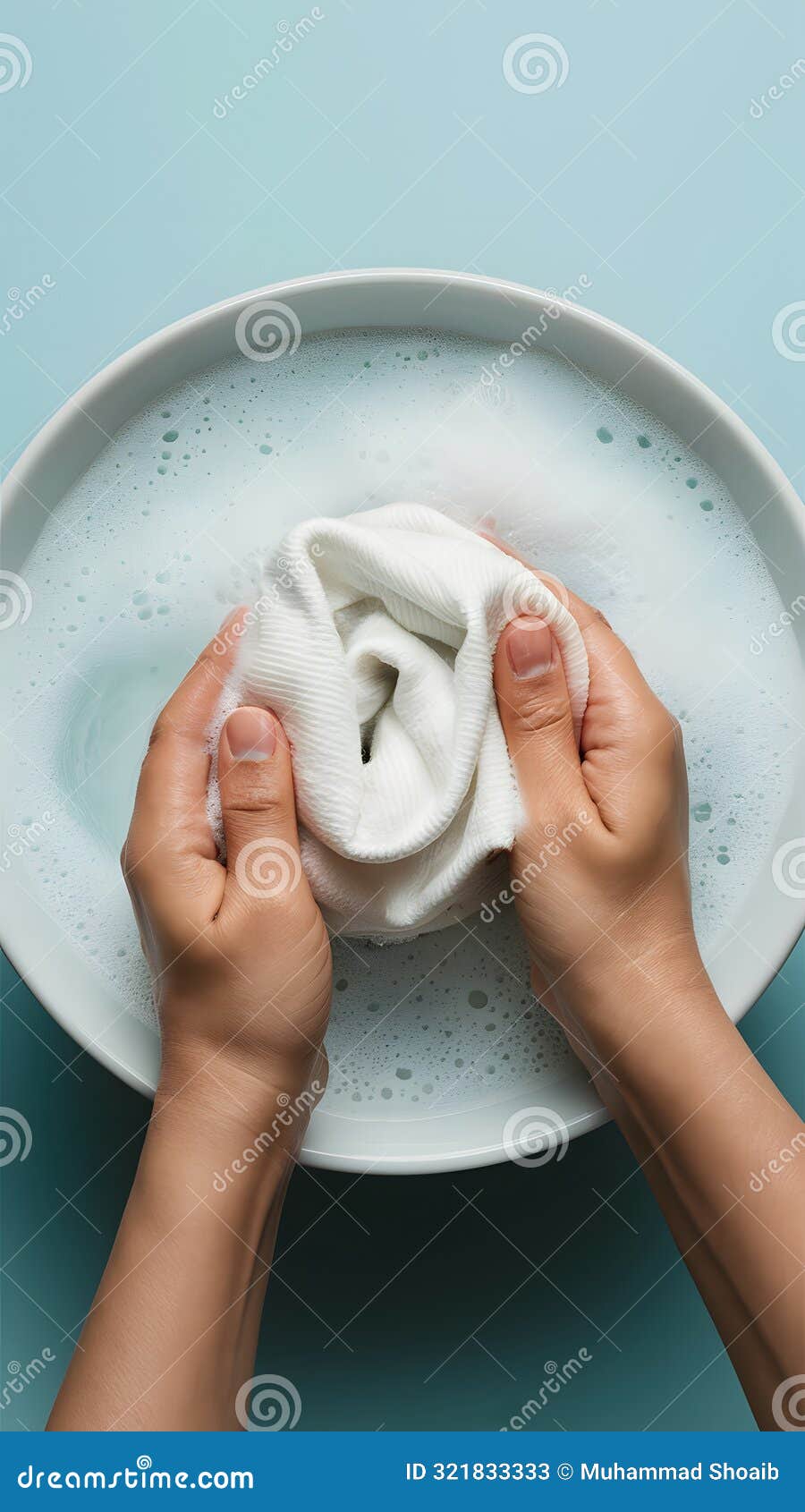 Gently Handle White Cloth in Soapy Water, Creating Calming Ambiance ...