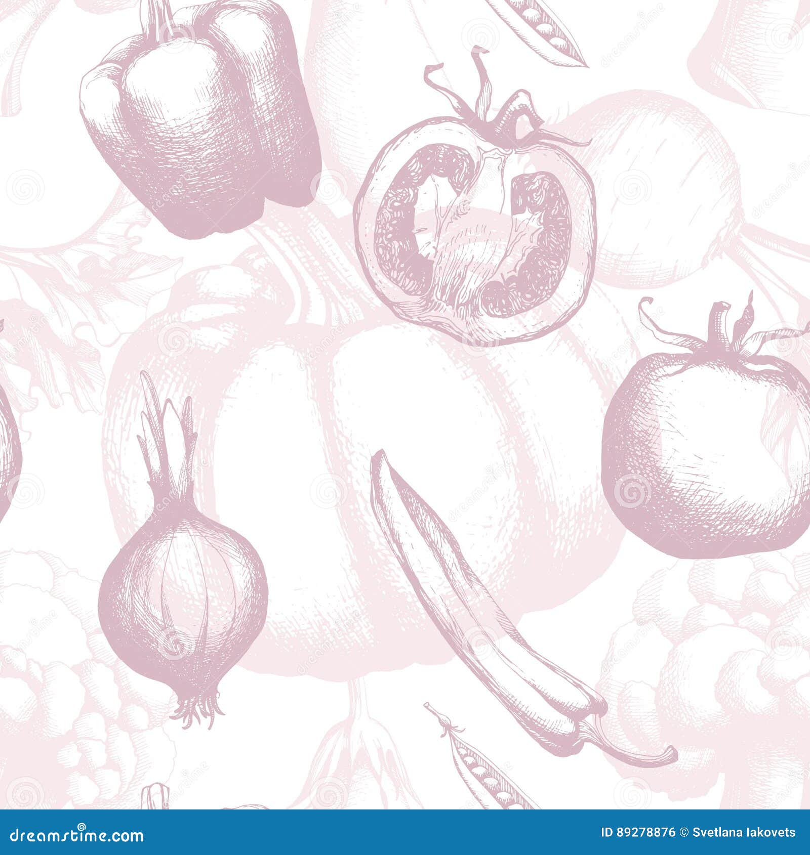 Gently Pink Seamless Background Consisting of Fresh Vegetables. Linear ...
