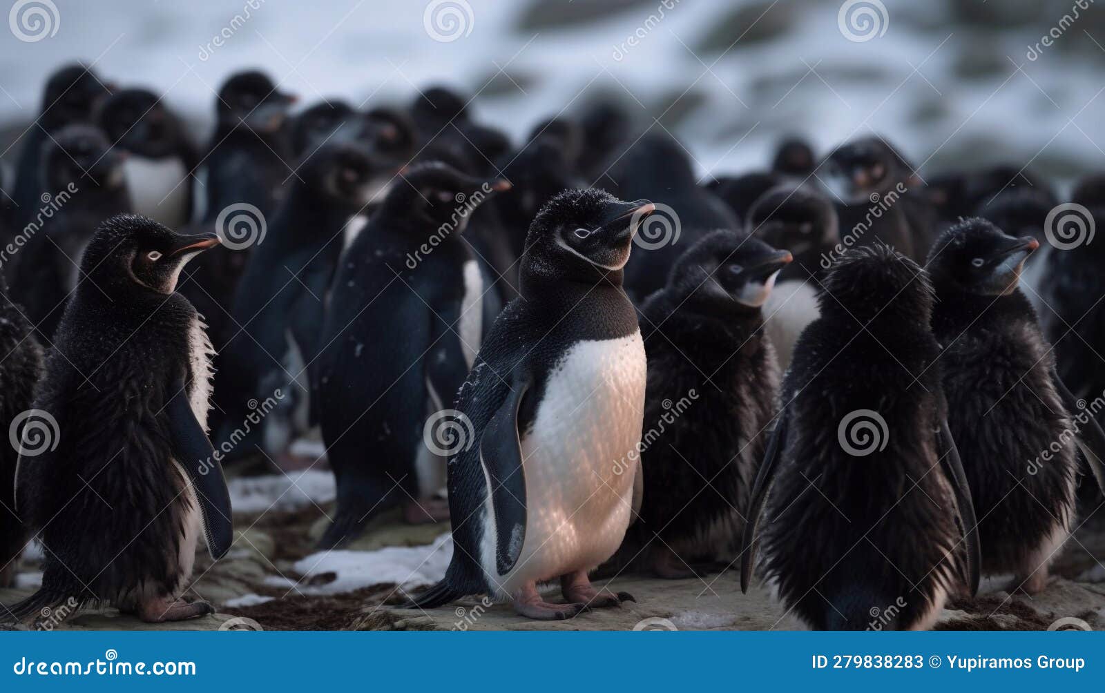Gentoo Penguins Waddling in Snow, Colony of Flightless Birds Standing ...
