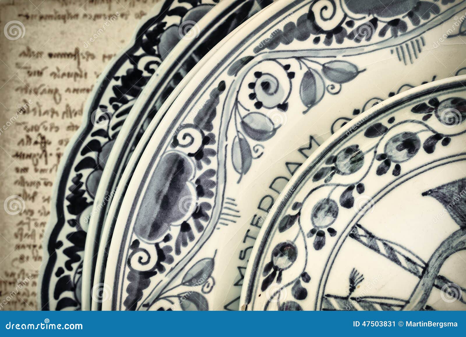 Genuine Ancient Dutch Blue and White Porcelain Dishware Stock Image ...