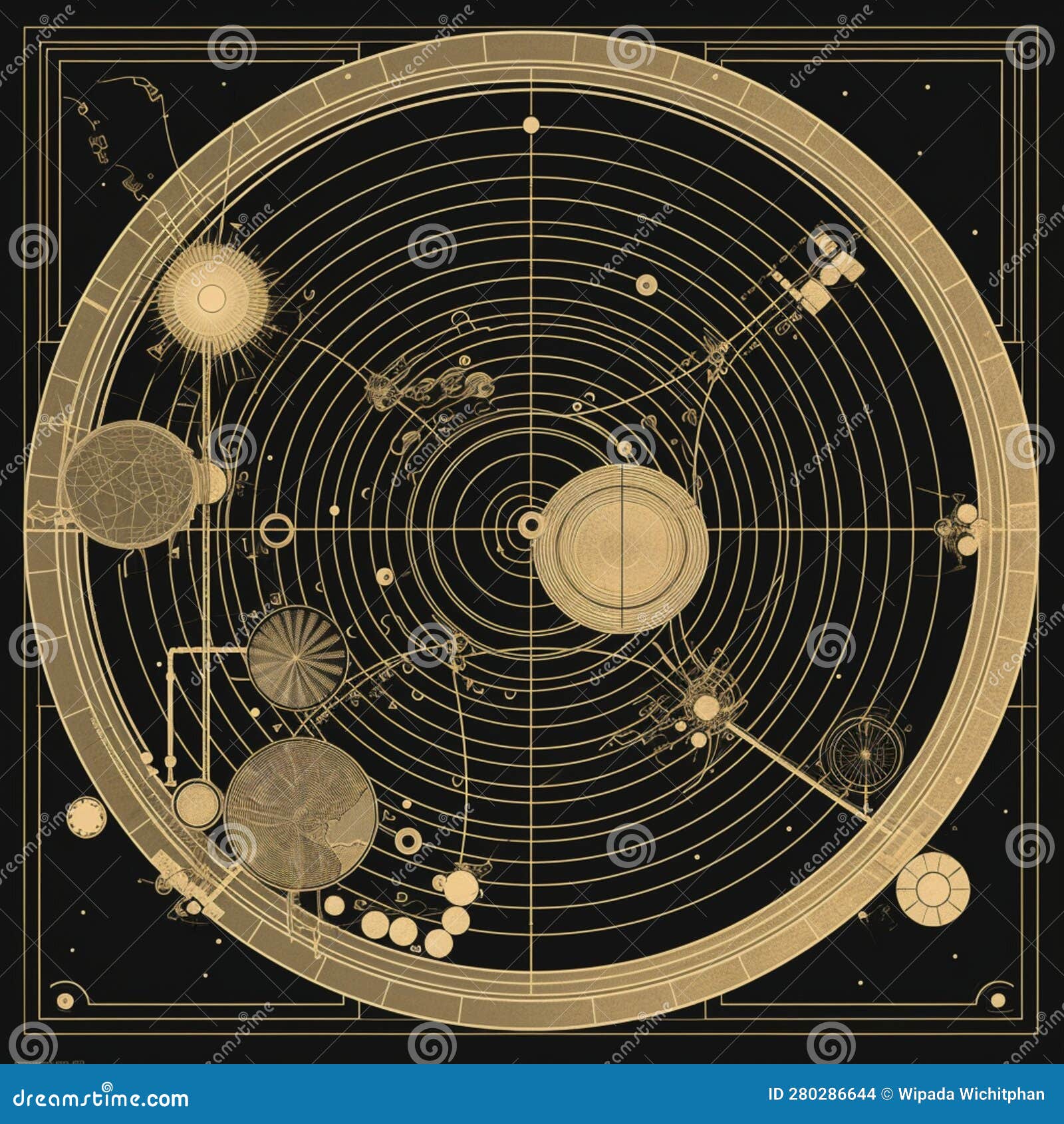 Vintage astronomy map stock illustration. Illustration of design ...