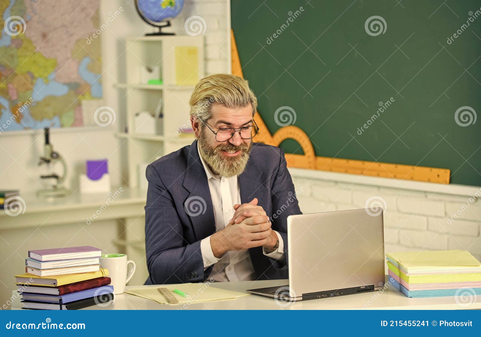 Genuinely Learned Man. Bearded Man Work on Computer. Elderly Man Back ...