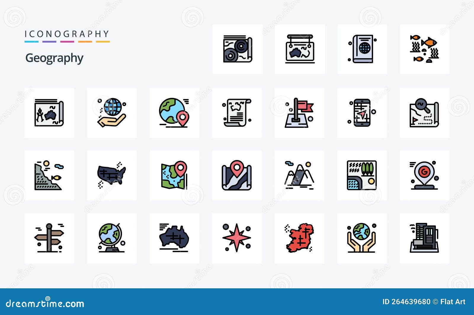 25 Geo Graphy Line Filled Style Icon Pack. Vector Iconography ...