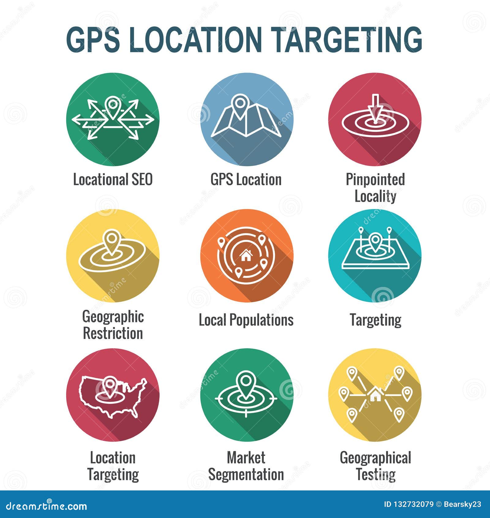 Geo Location Targeting with GPS Positioning and Geolocation Icon Stock ...