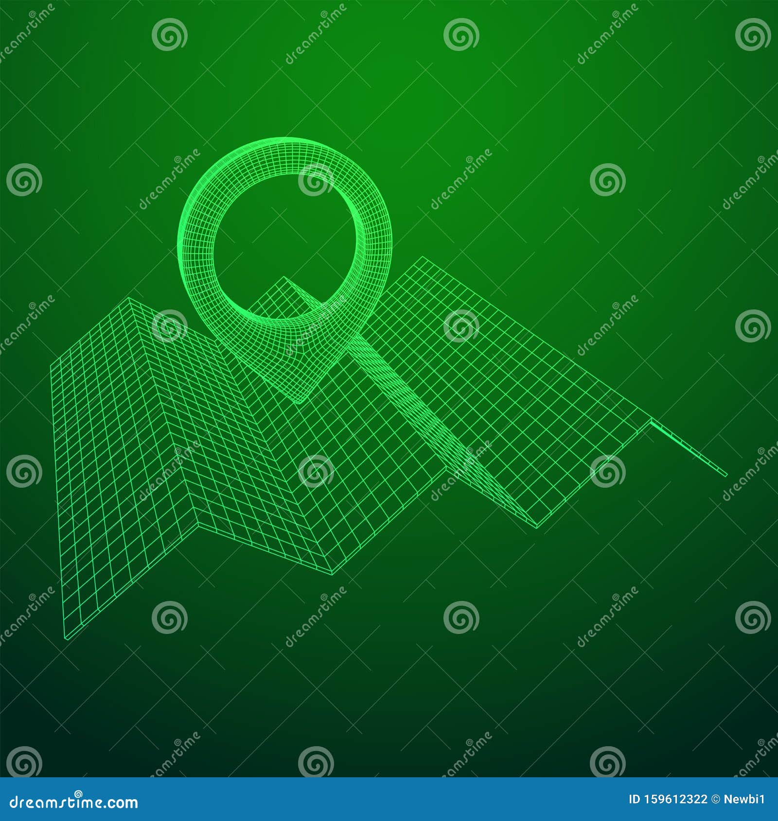 Geo Map Pin with Folding Map Wireframe Mesh Stock Vector - Illustration ...