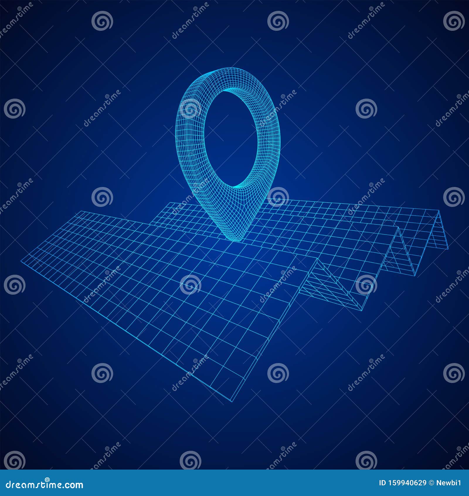 Geo Map Pin with Folding Map Wireframe Mesh Stock Vector - Illustration ...