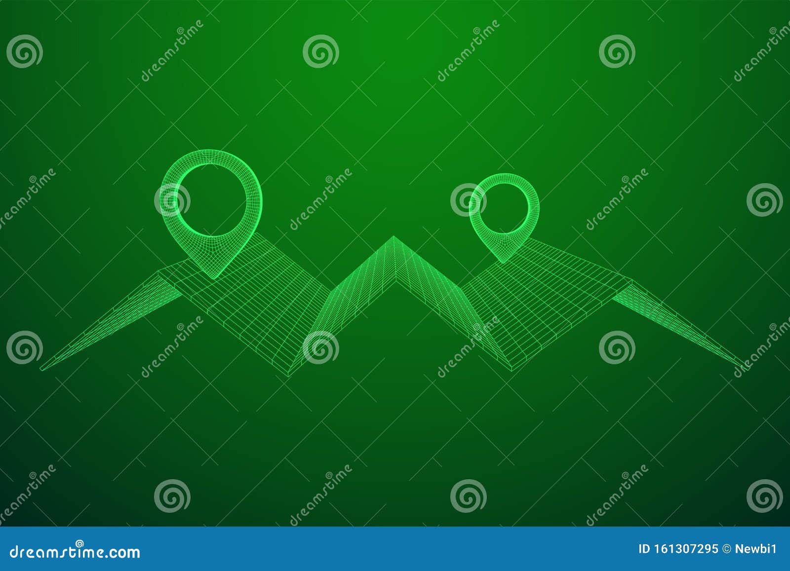 Geo Map Pin with Folding Map Wireframe Mesh Stock Vector - Illustration ...